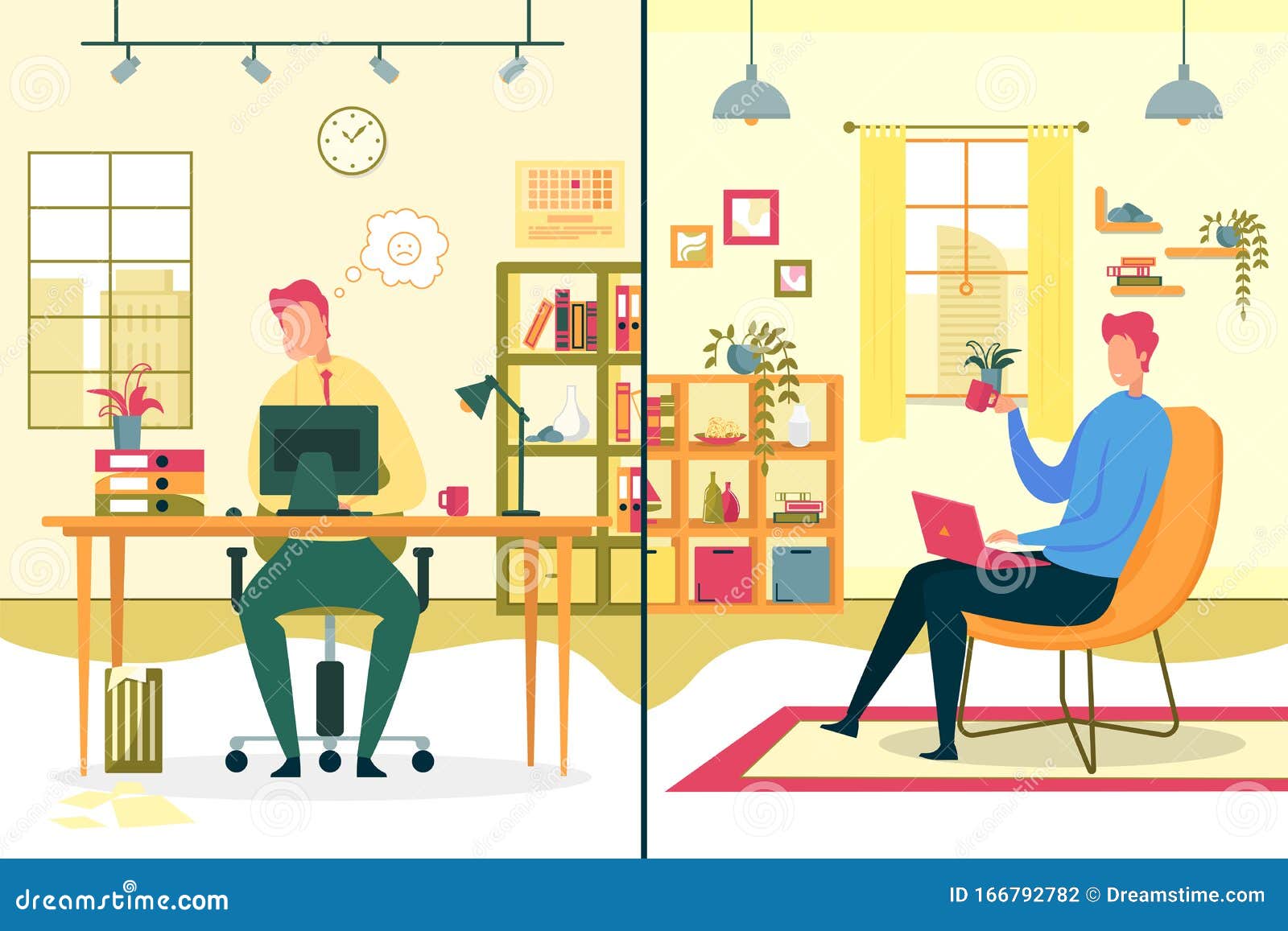 Boring Office Time And Office Man Outline Colored Icons. Element Of ...