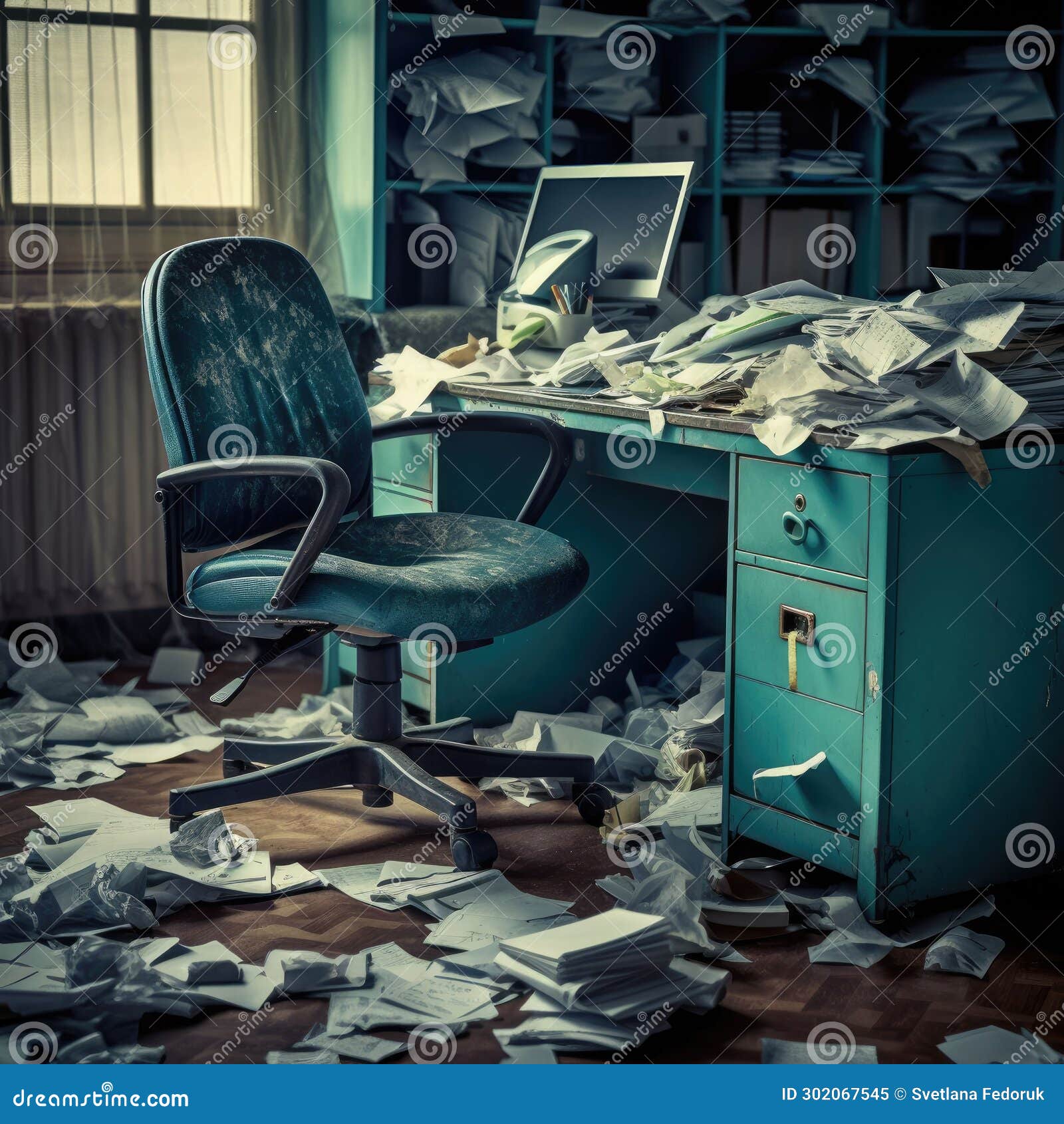 An Office Full of Paperwork, a Computer Stock Illustration ...