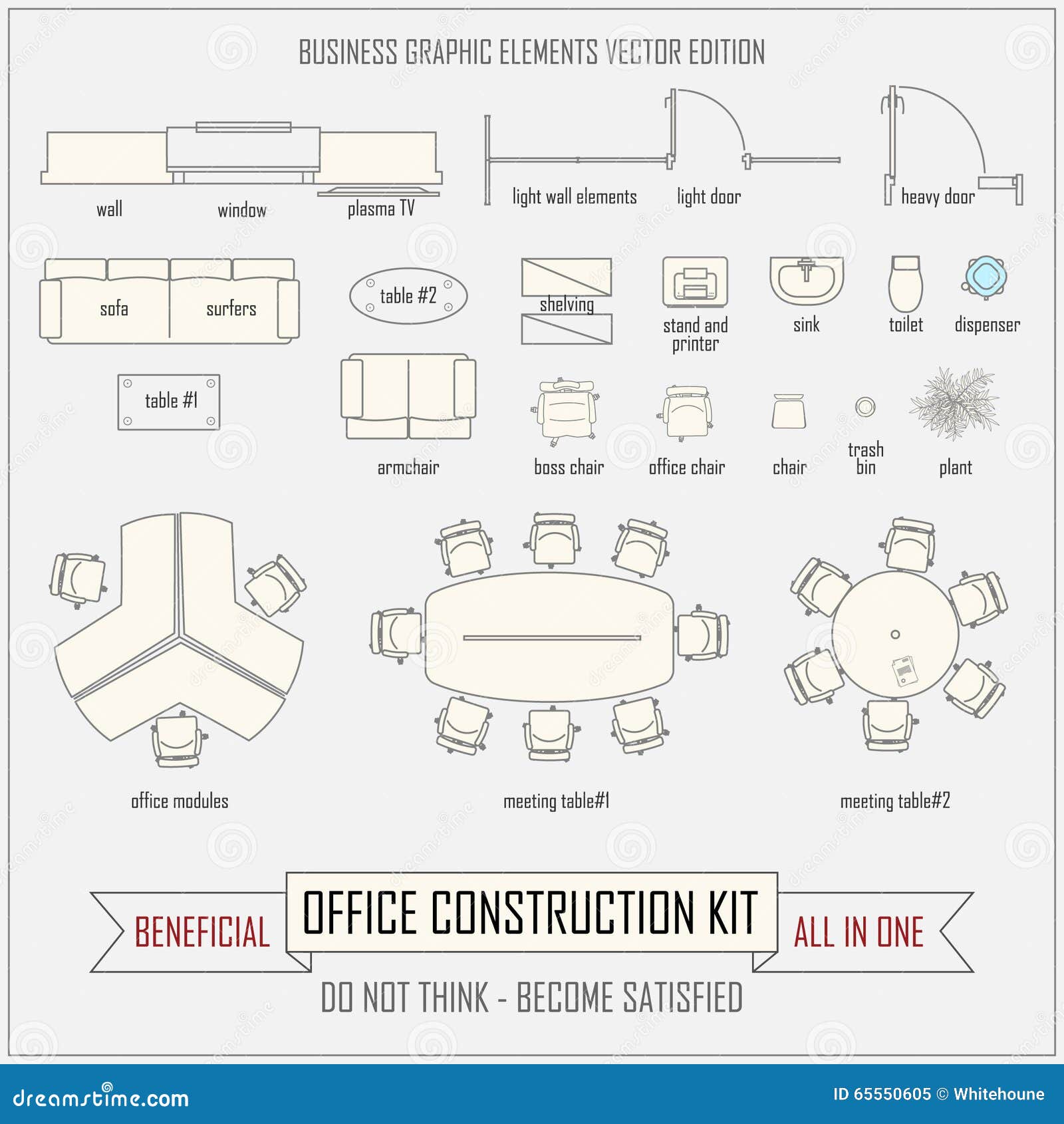 Office Furniture Collection Stock Vector - Illustration of interior ...