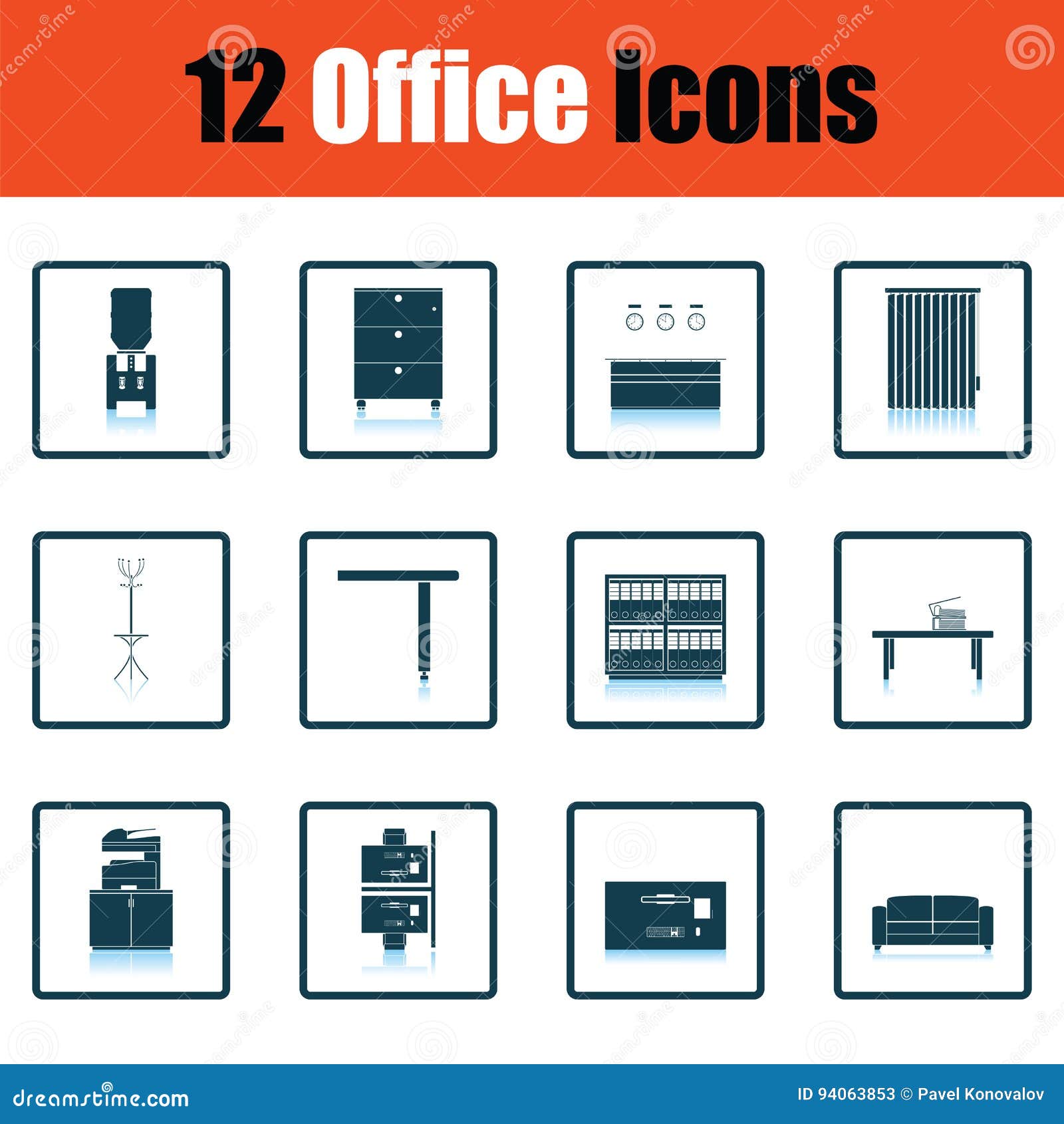 Office furniture icon set stock vector. Illustration of blinds - 94063853