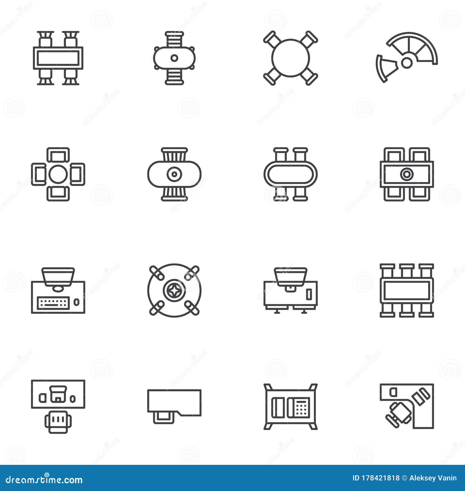 Office Furniture Top View Line Icons Set Stock Vector Illustration Of Outline Icon 178421818