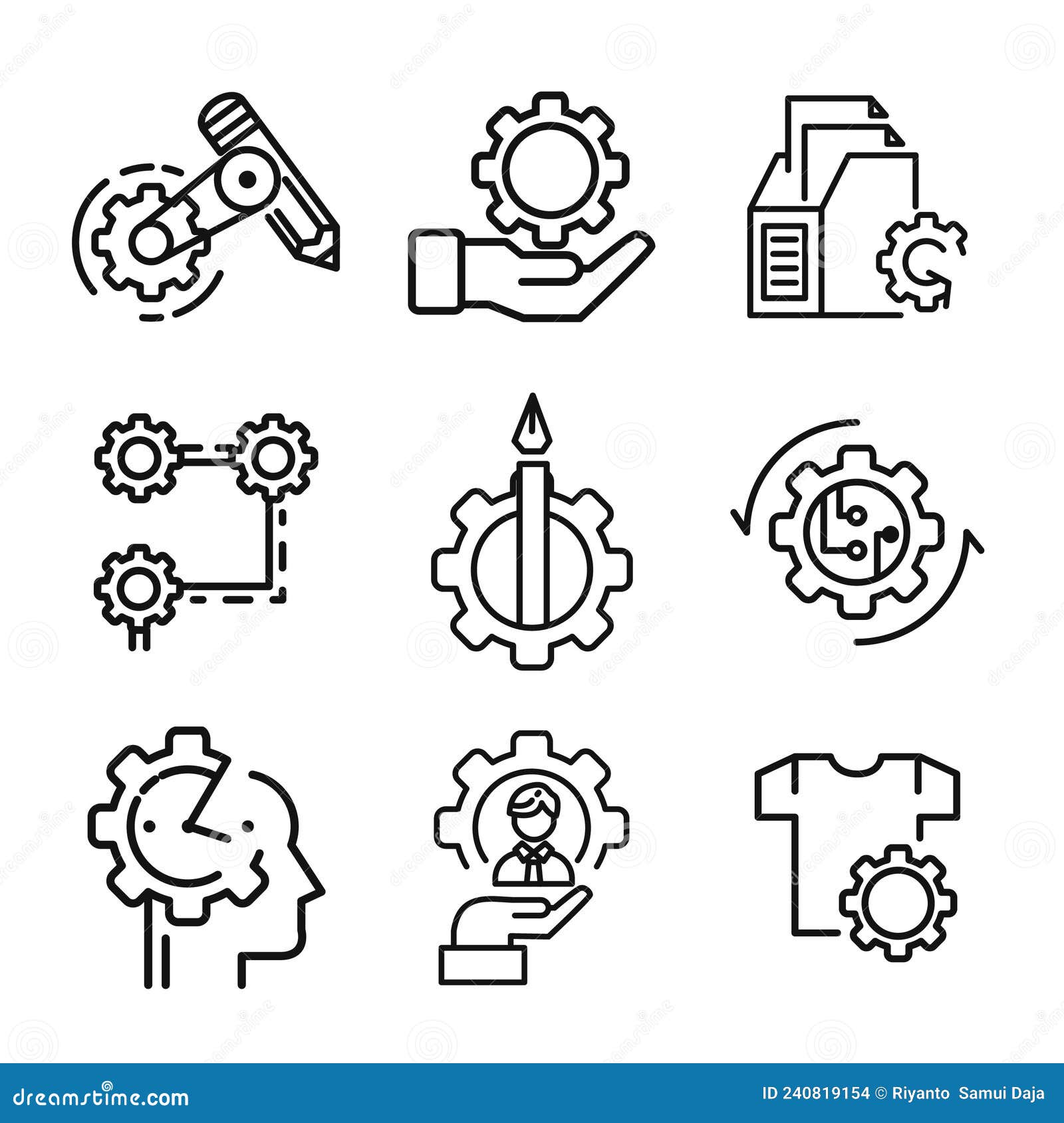 Office Gear Icon Set Black and White Illustration Stock Vector ...