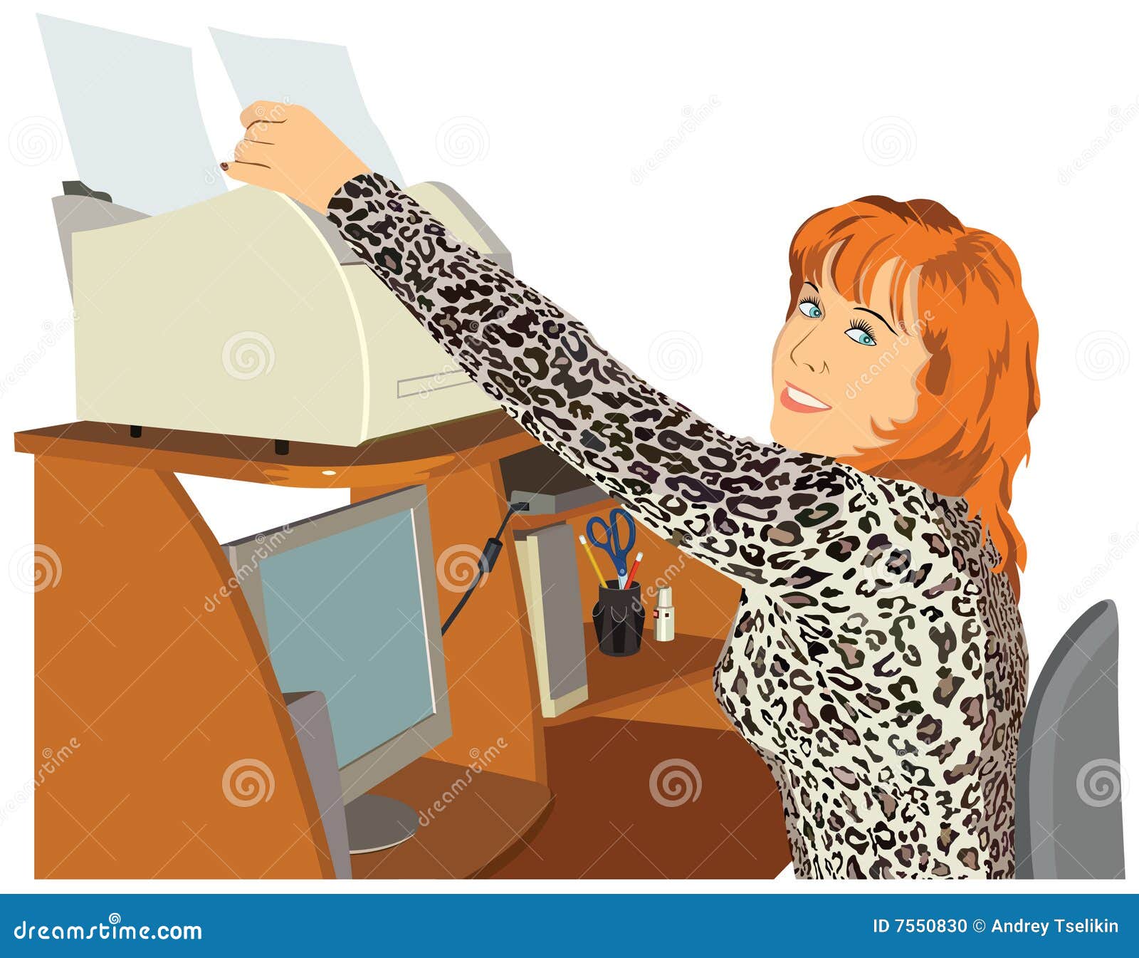 Office girl stock vector. Illustration of depiction, computer - 7550830