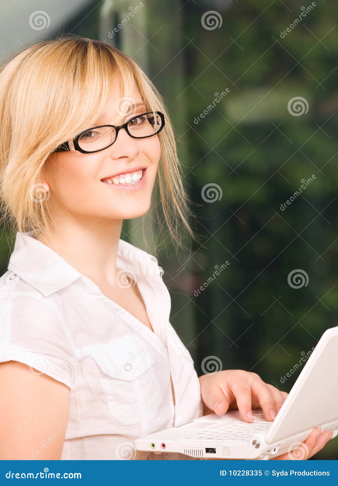 Office Girl with Laptop Computer Stock Image - Image of cheerful ...