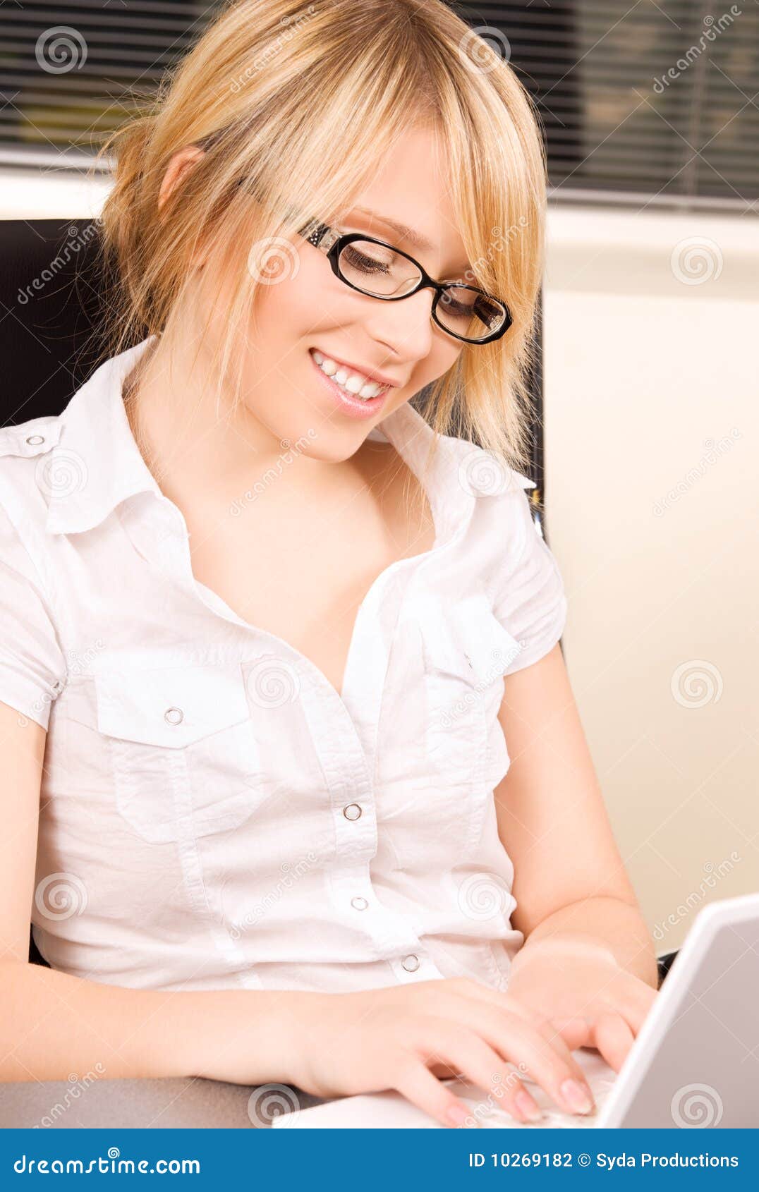 Office Girl with Laptop Computer Stock Photo - Image of communication ...