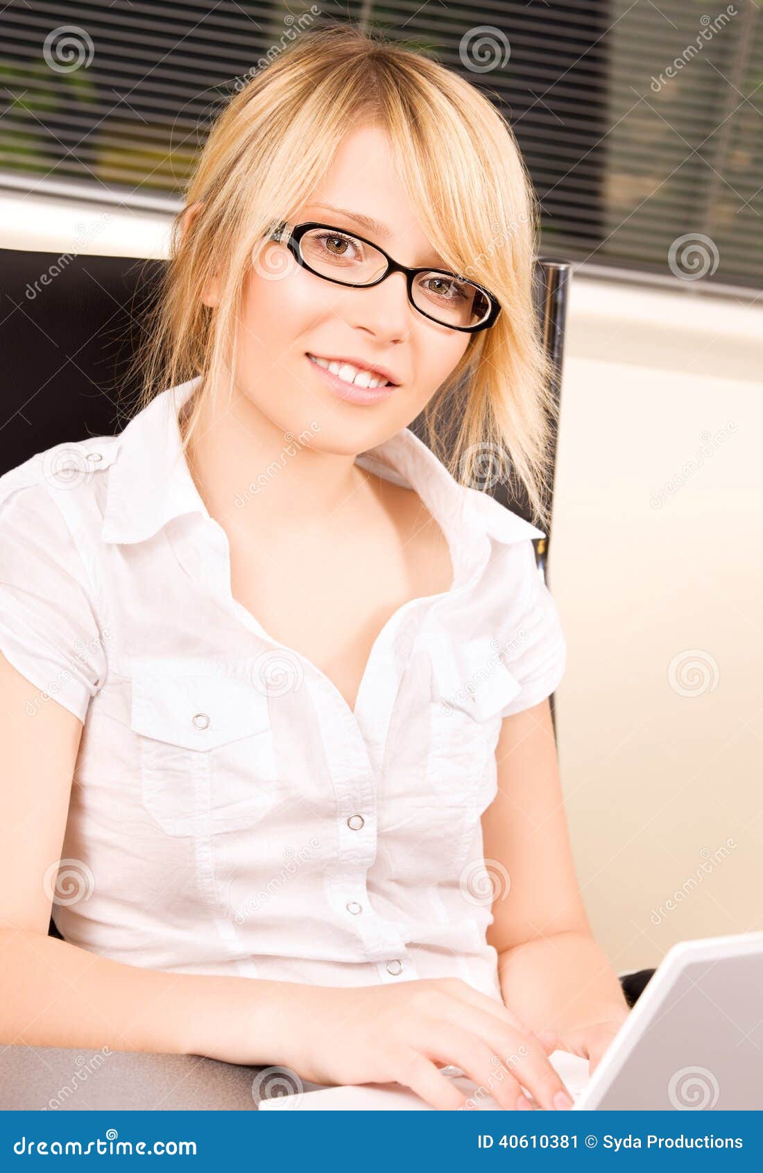 Office Girl with Laptop Computer Stock Image - Image of girl, caucasian ...