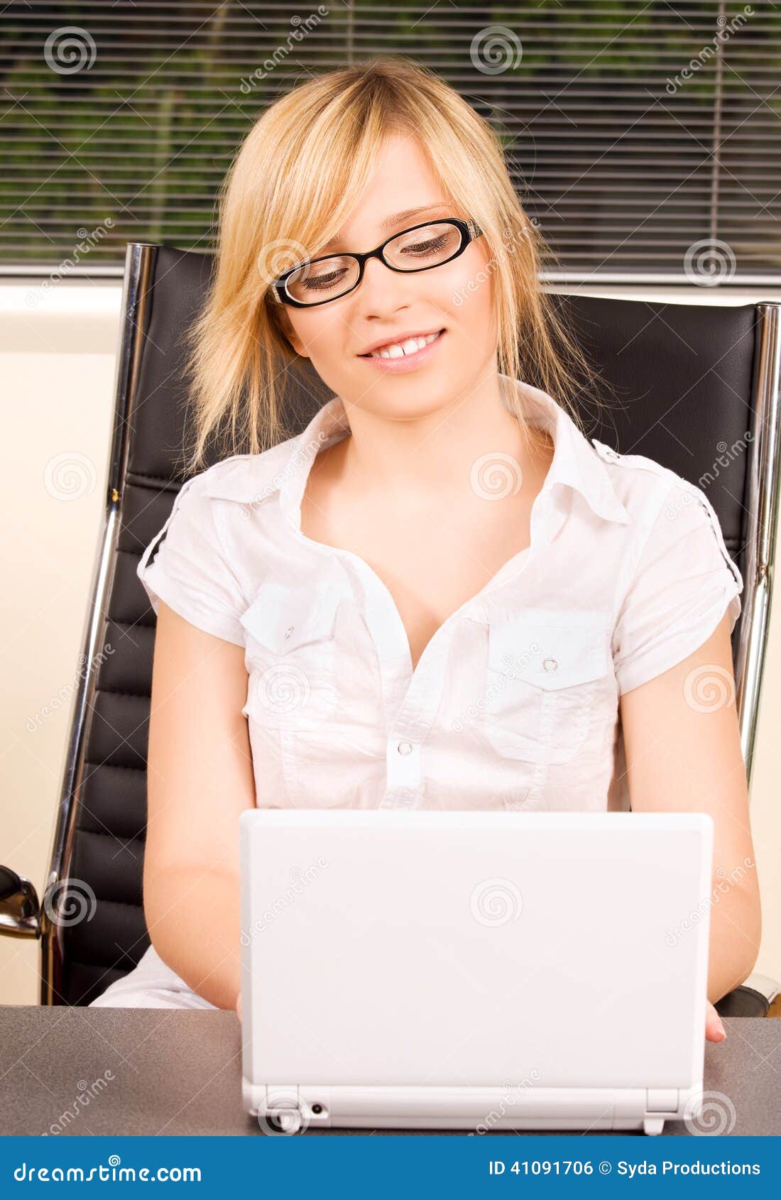 Office Girl with Laptop Computer Stock Photo - Image of girl, glasses ...