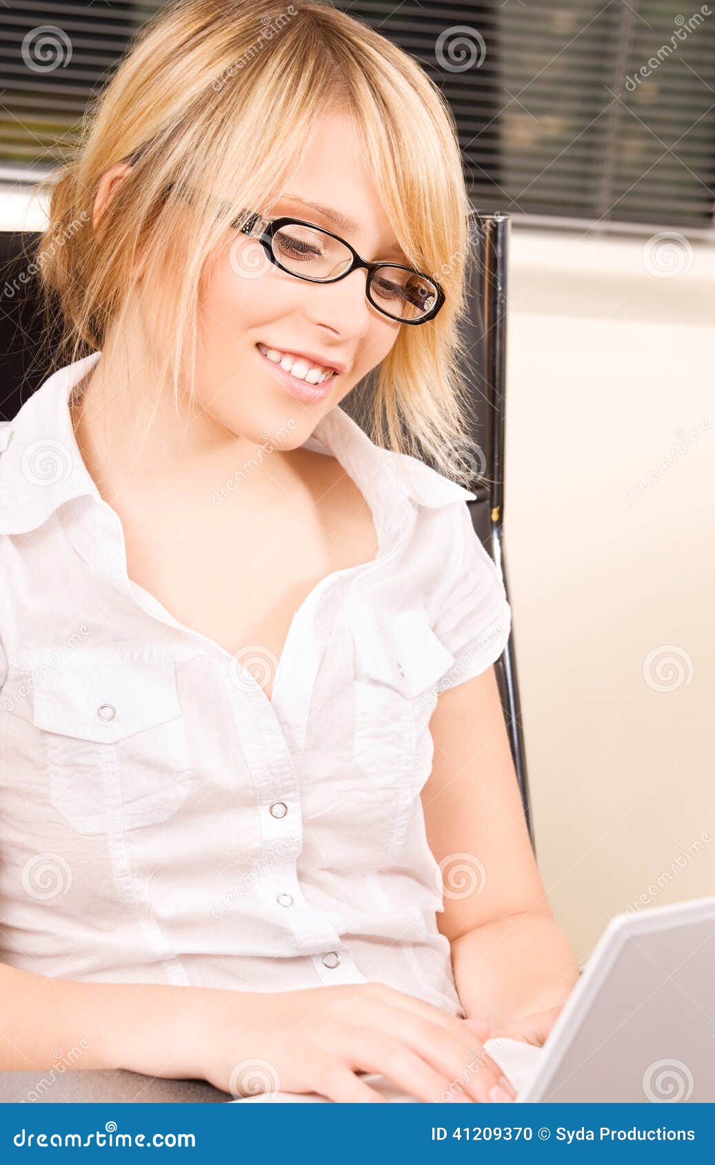Office Girl with Laptop Computer Stock Photo - Image of information ...