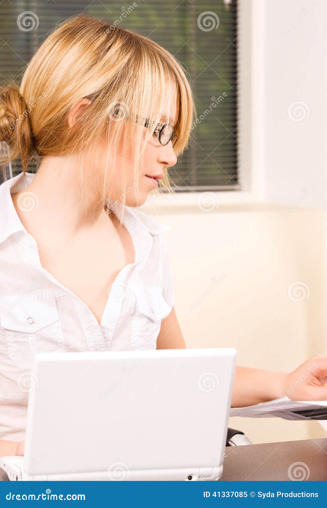 Office Girl with Laptop Computer Stock Image - Image of glasses ...