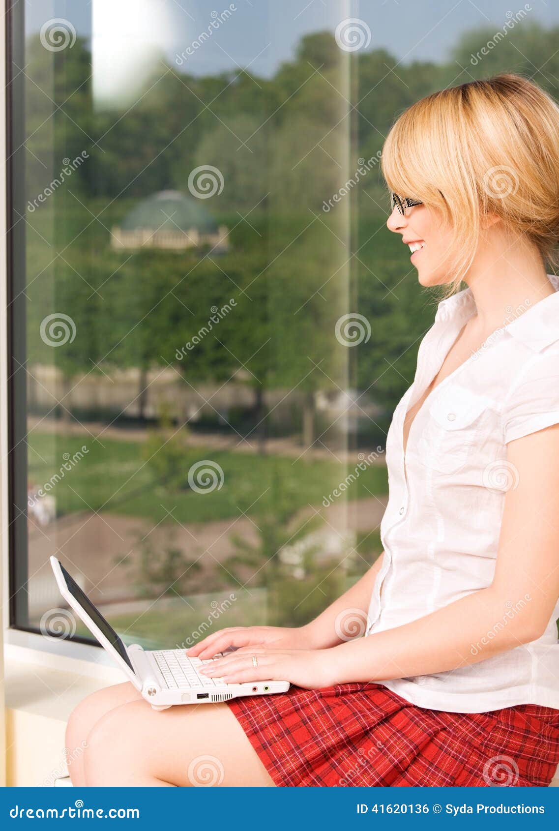 Office Girl with Laptop Computer Stock Photo - Image of blonde ...