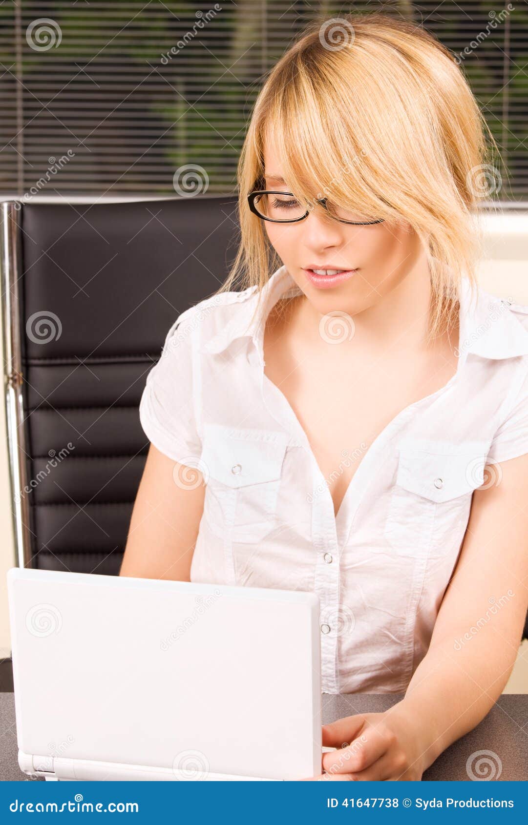 Office Girl with Laptop Computer Stock Photo - Image of conversation ...