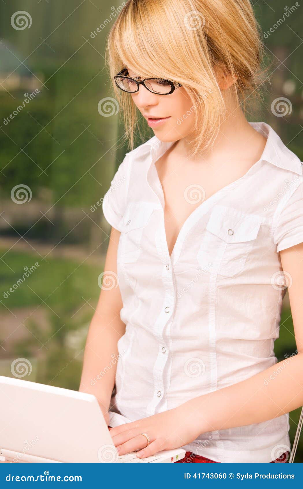 Office Girl with Laptop Computer Stock Photo - Image of email, laptop ...