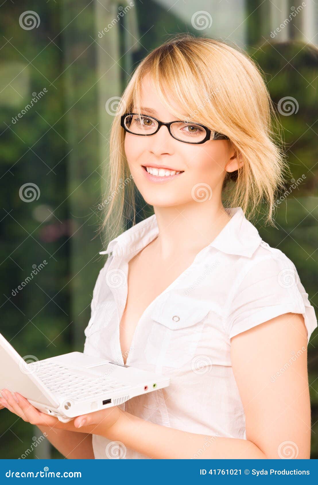 Office Girl with Laptop Computer Stock Image - Image of corporate, girl ...