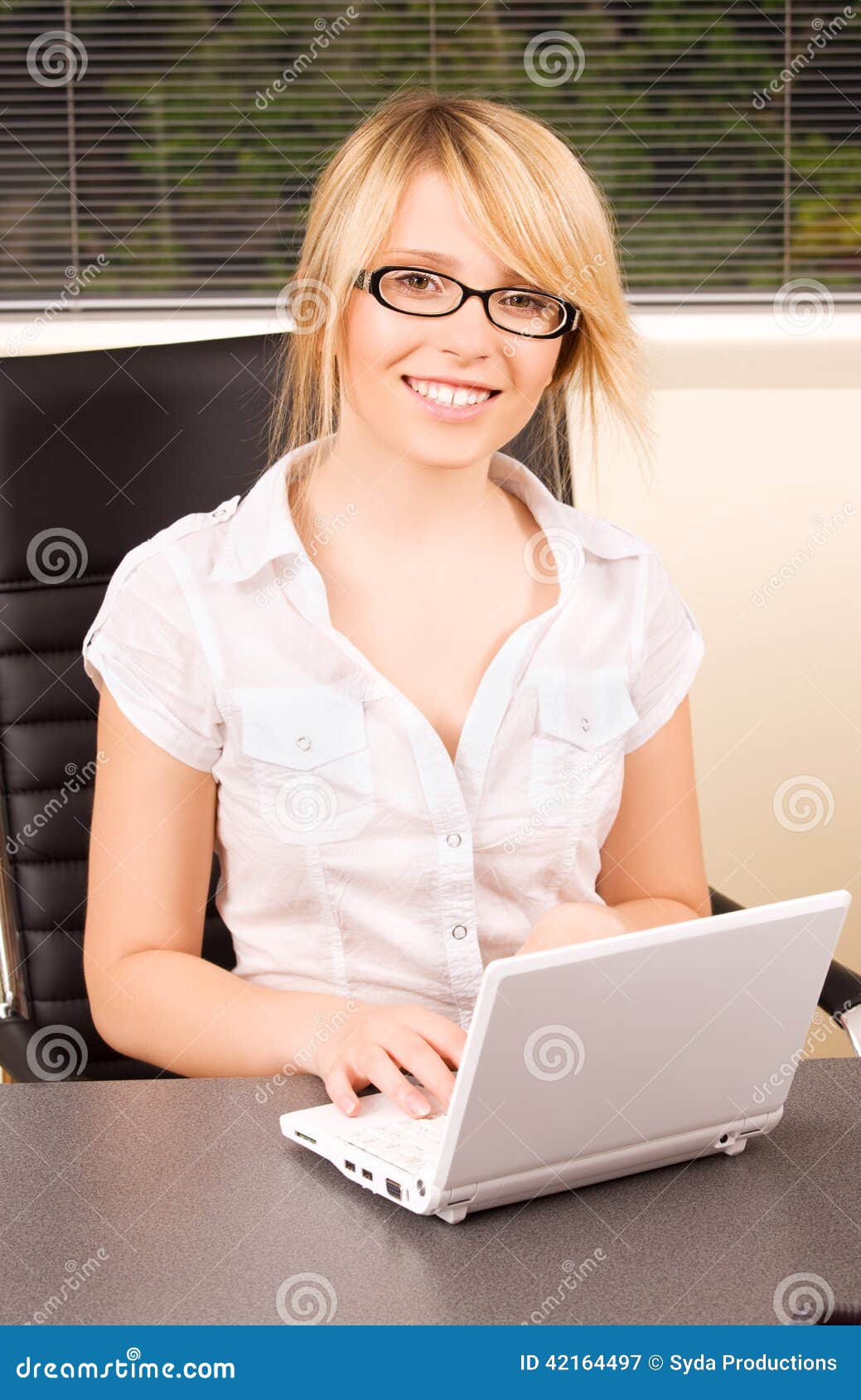 Office Girl with Laptop Computer Stock Image - Image of business ...