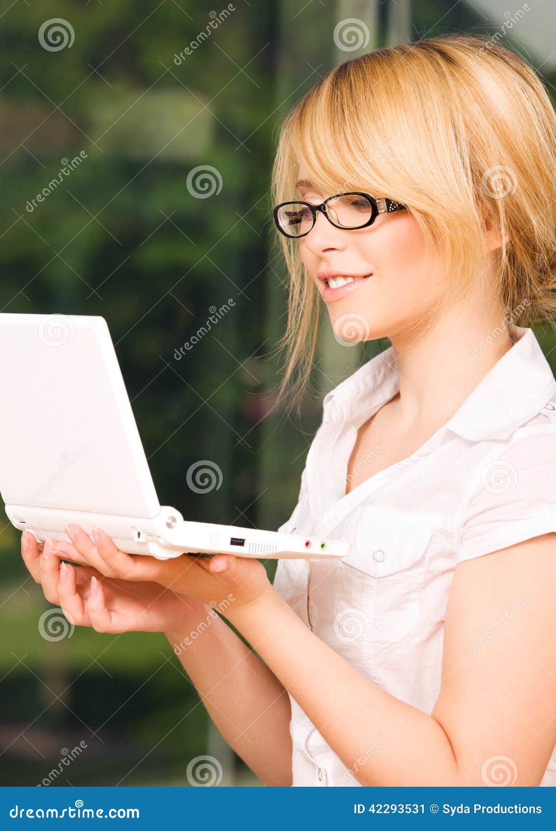 Office Girl with Laptop Computer Stock Image - Image of internet ...