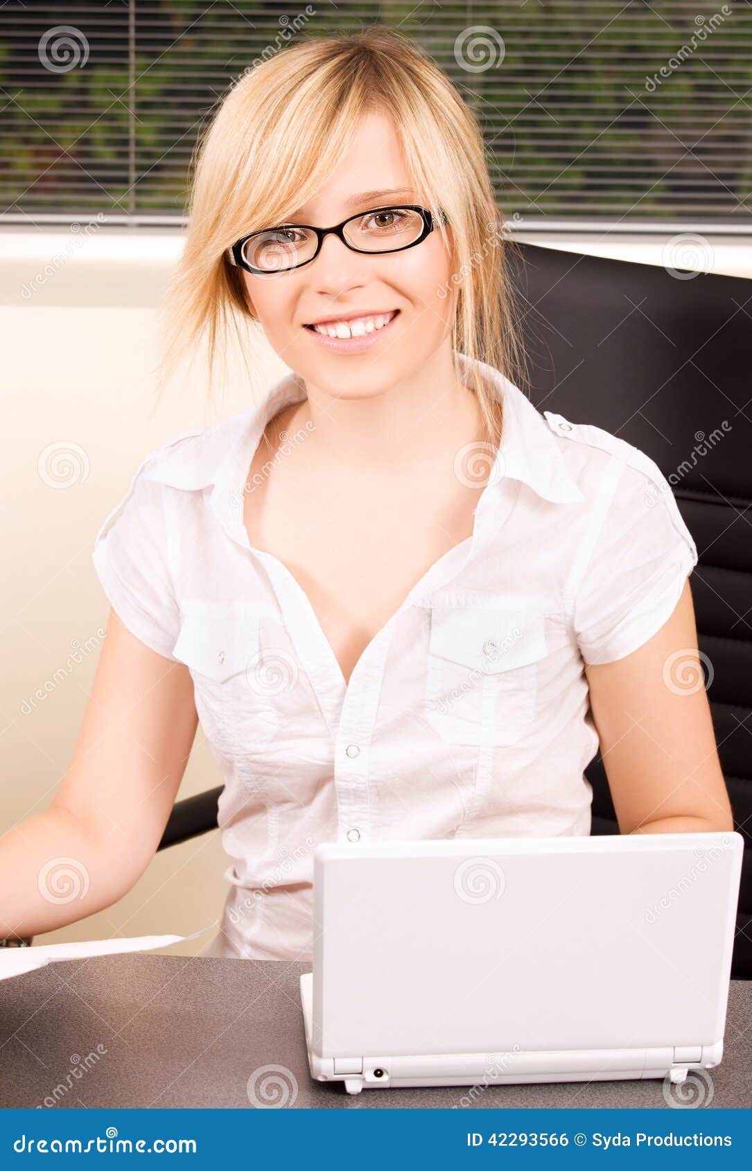 Office Girl with Laptop Computer Stock Photo - Image of businesswoman ...