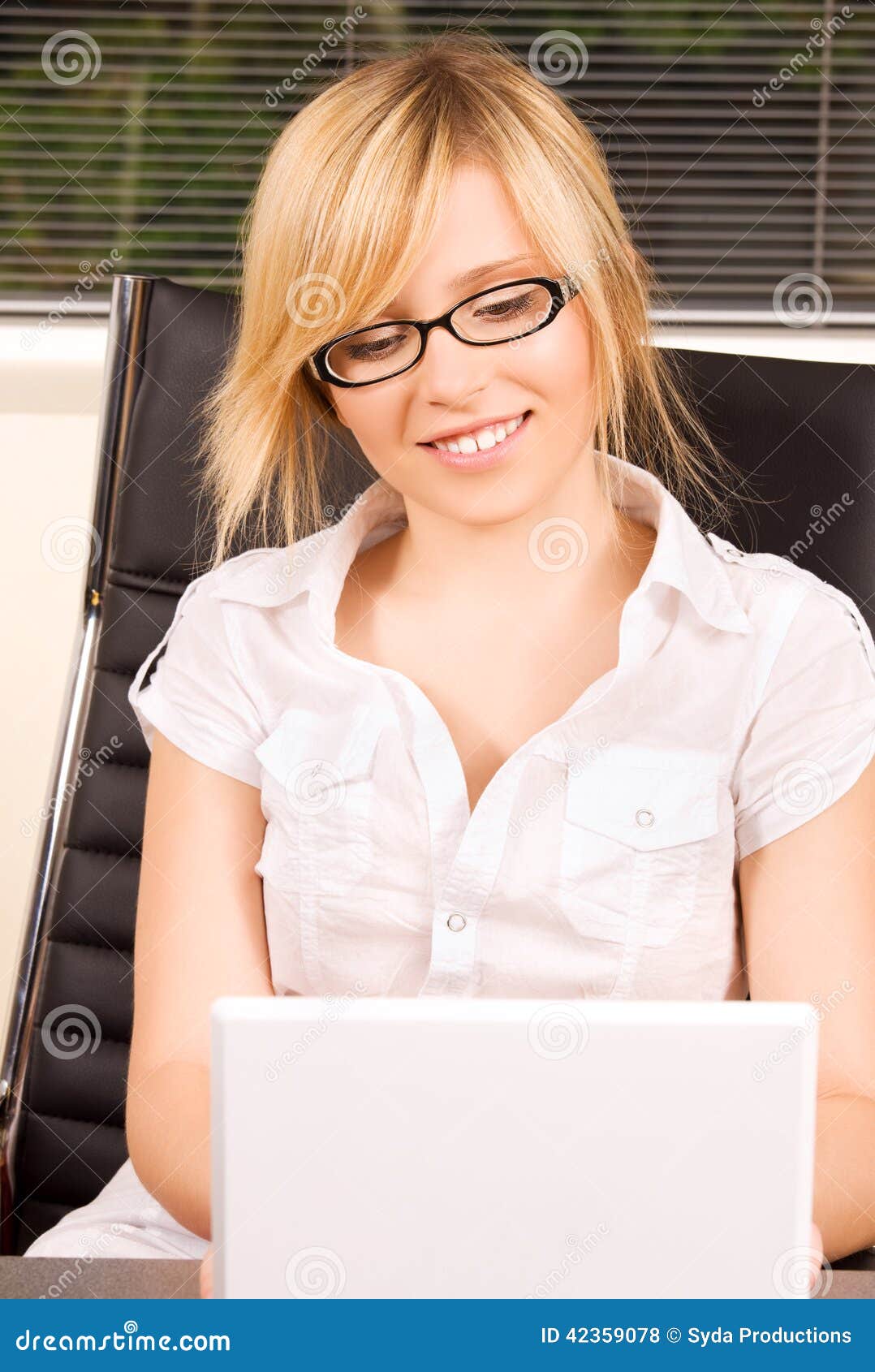 Office Girl with Laptop Computer Stock Photo - Image of lovely ...