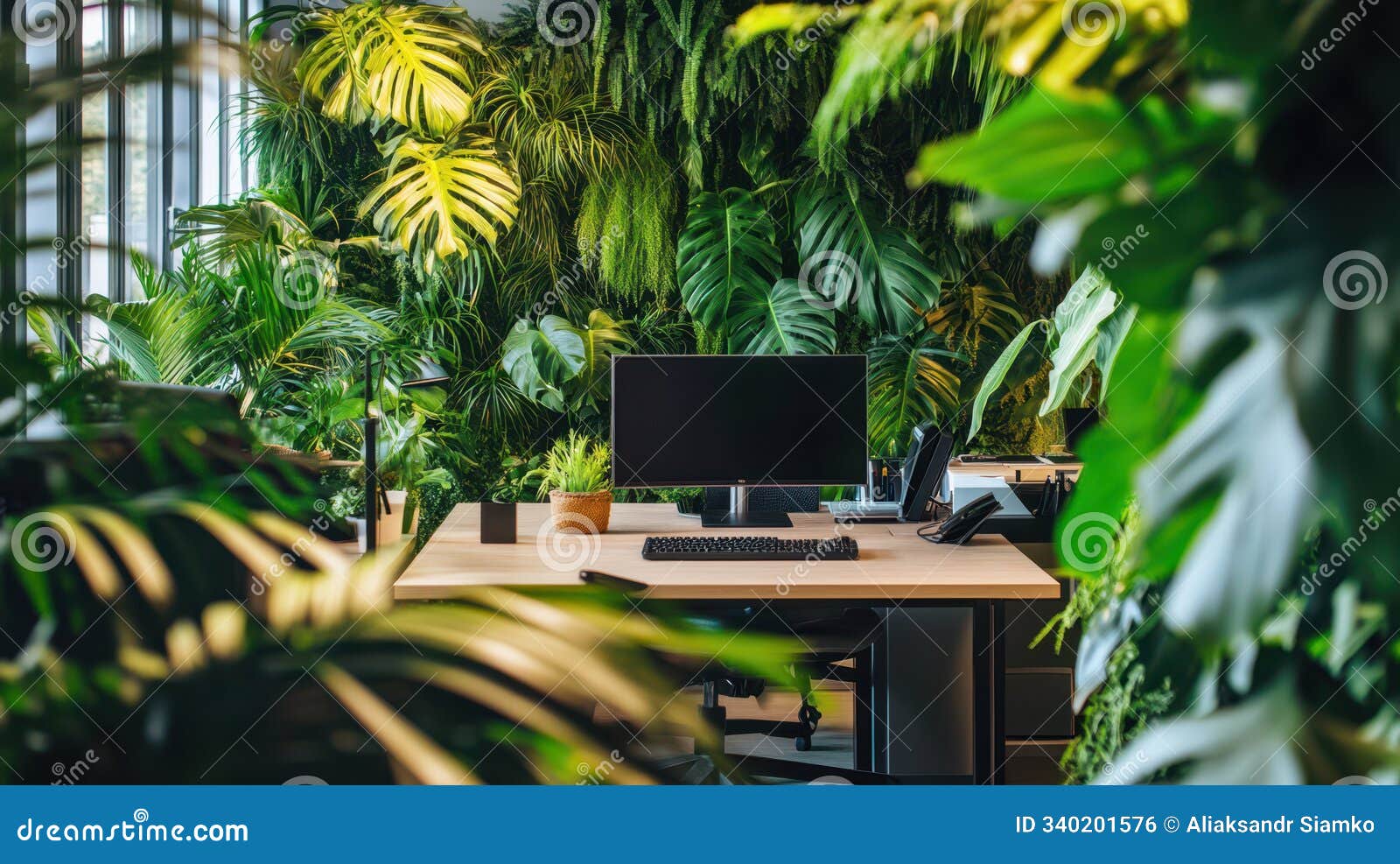 Office Greenery Showcasing Lush Tropical Plants in a Modern Workspace ...