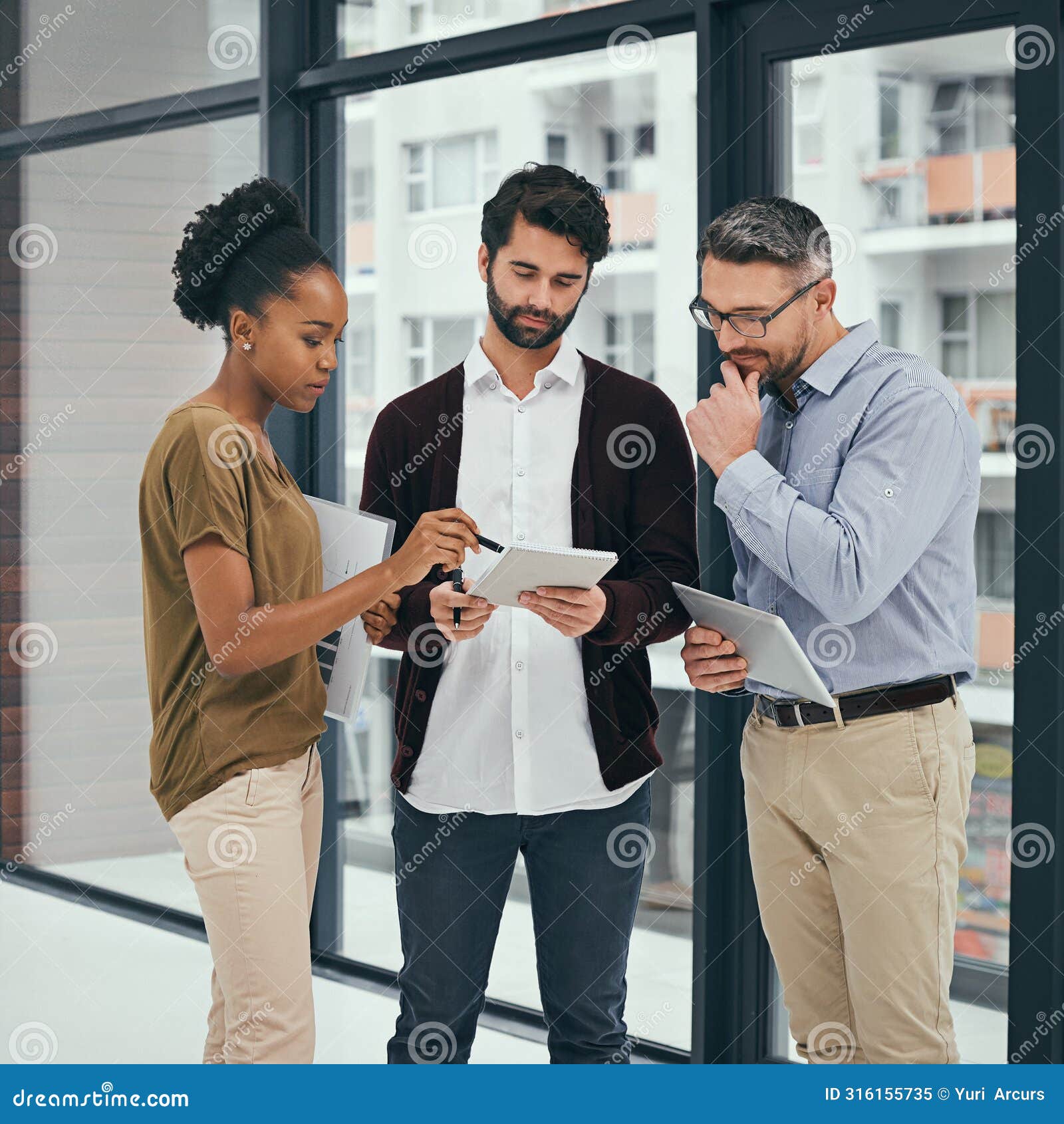 Office, Group and Tablet with Notes, Collaboration and Teamwork for B2b ...