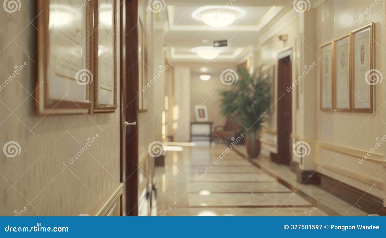 Office Hallway with Framed Certificates and Awards Stock Illustration ...