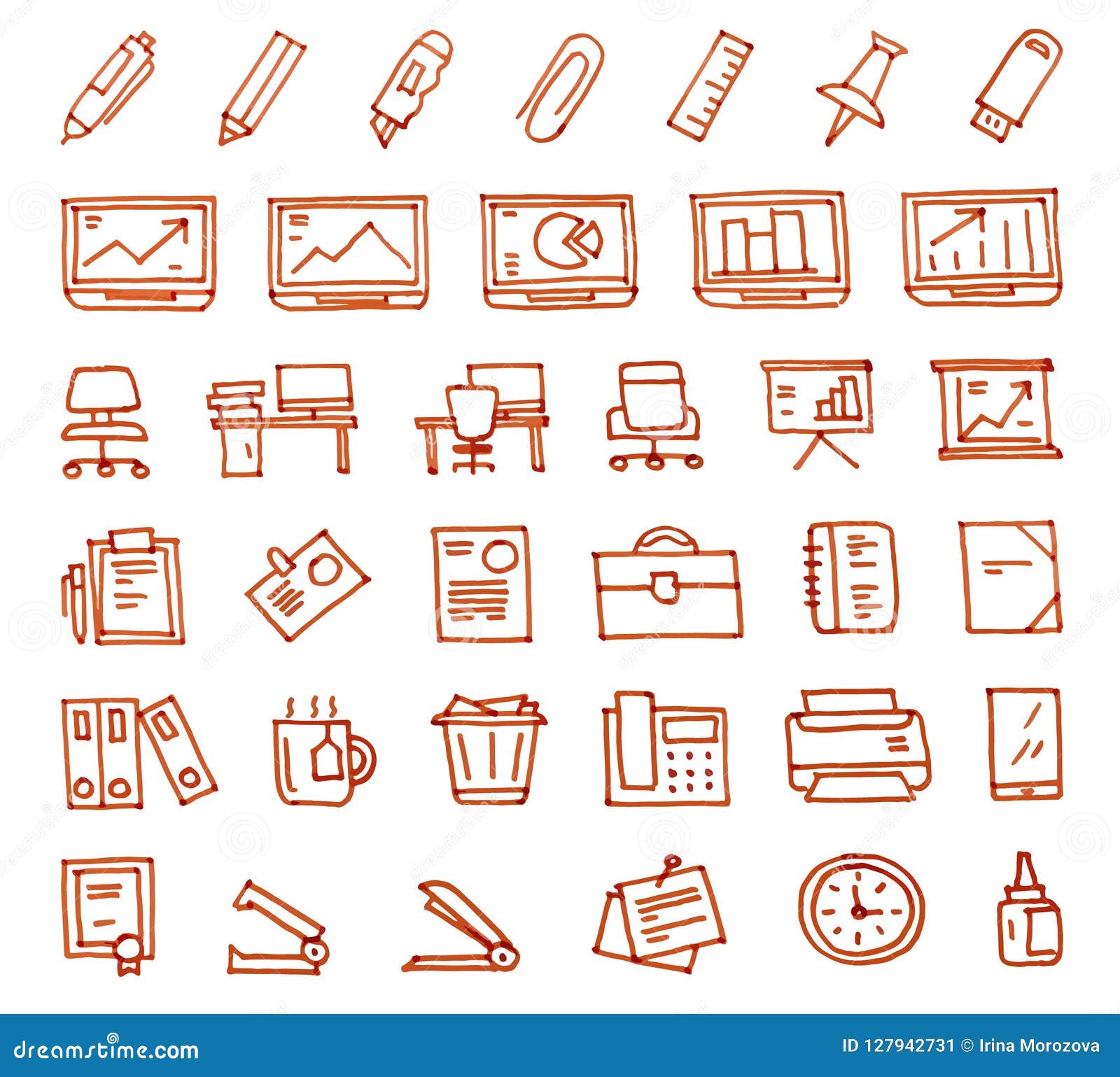 Office 36 Hand Drawn Icons Drawn with a Felt-tip Pen Stock Vector ...