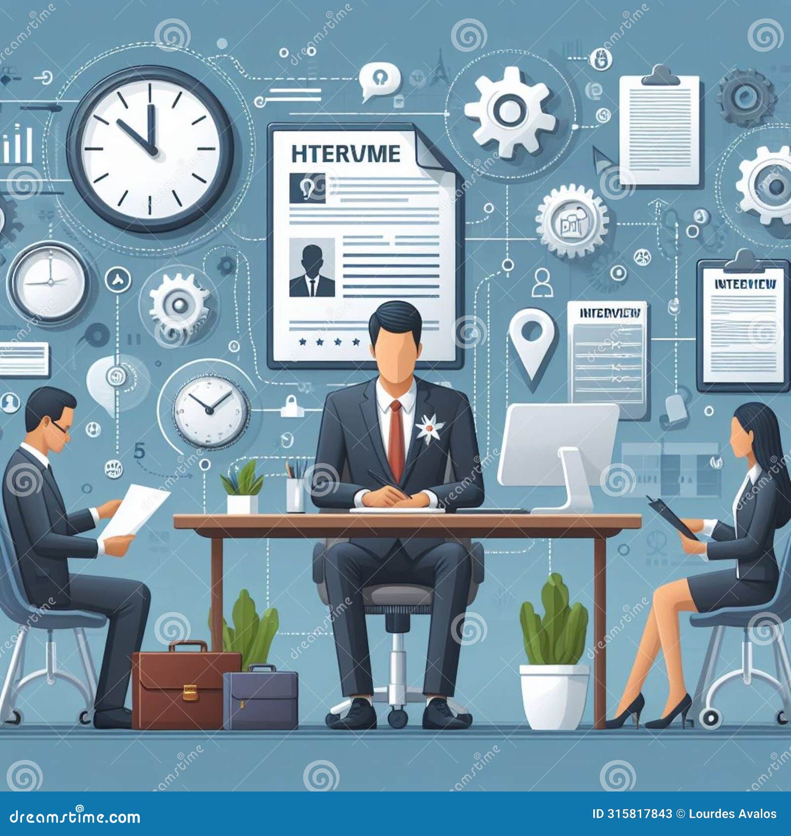 Office Hiring Process Illustration: Work Efficiency and Time Management ...