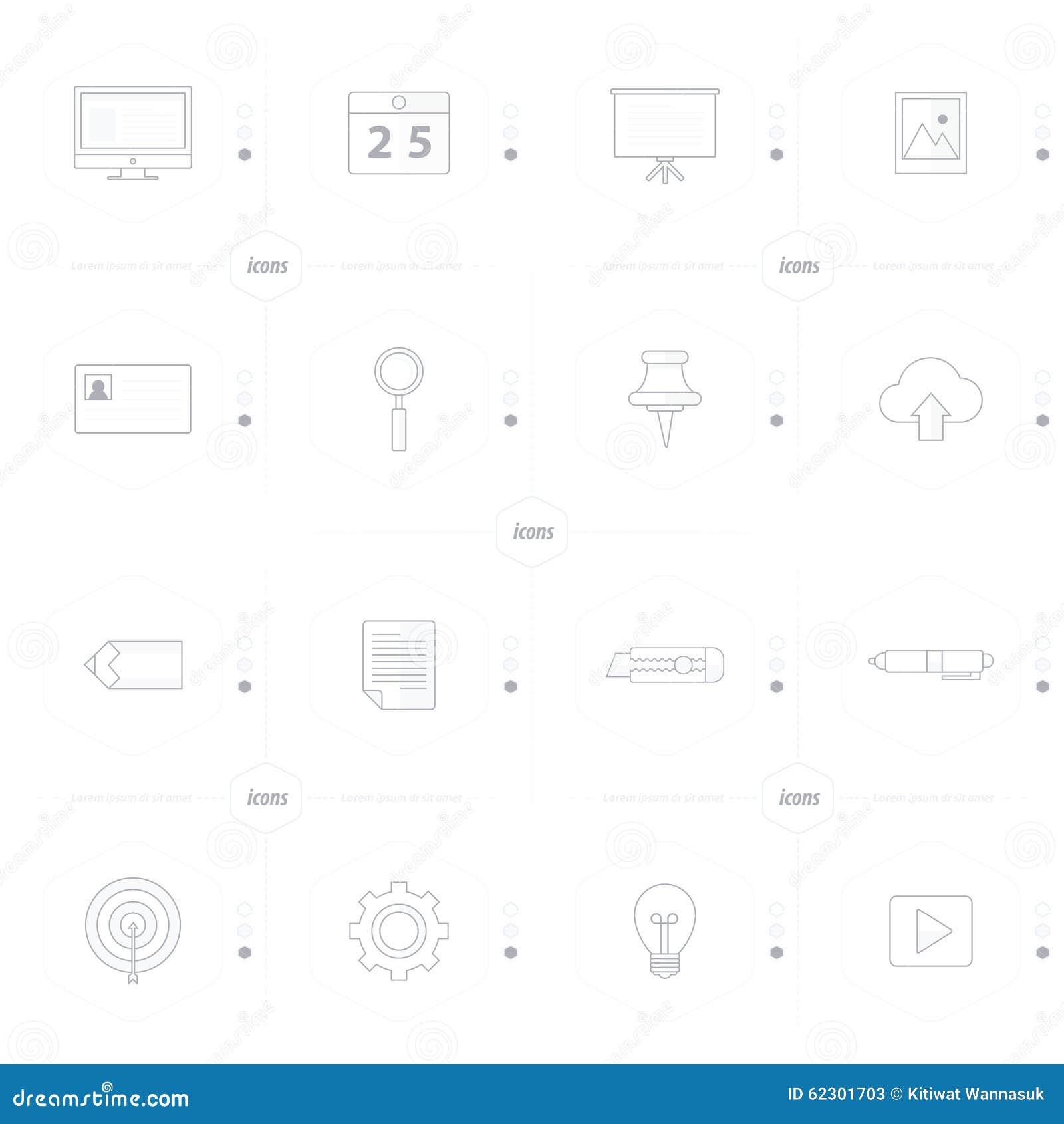 Office Icon Set 4 Design Line Icons Style Stock Vector - Illustration ...