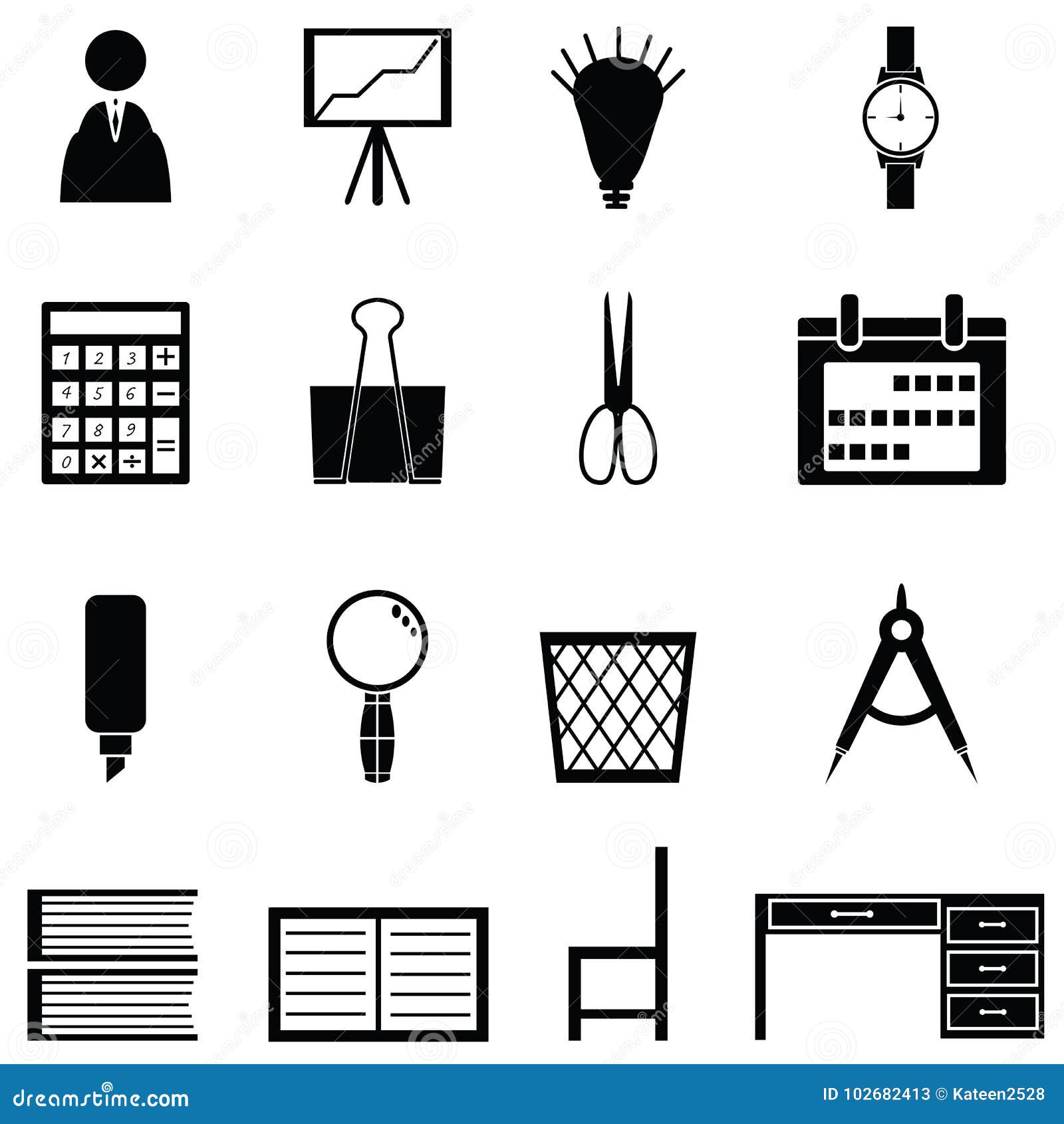 Office icon set stock vector. Illustration of briefcase - 102682413