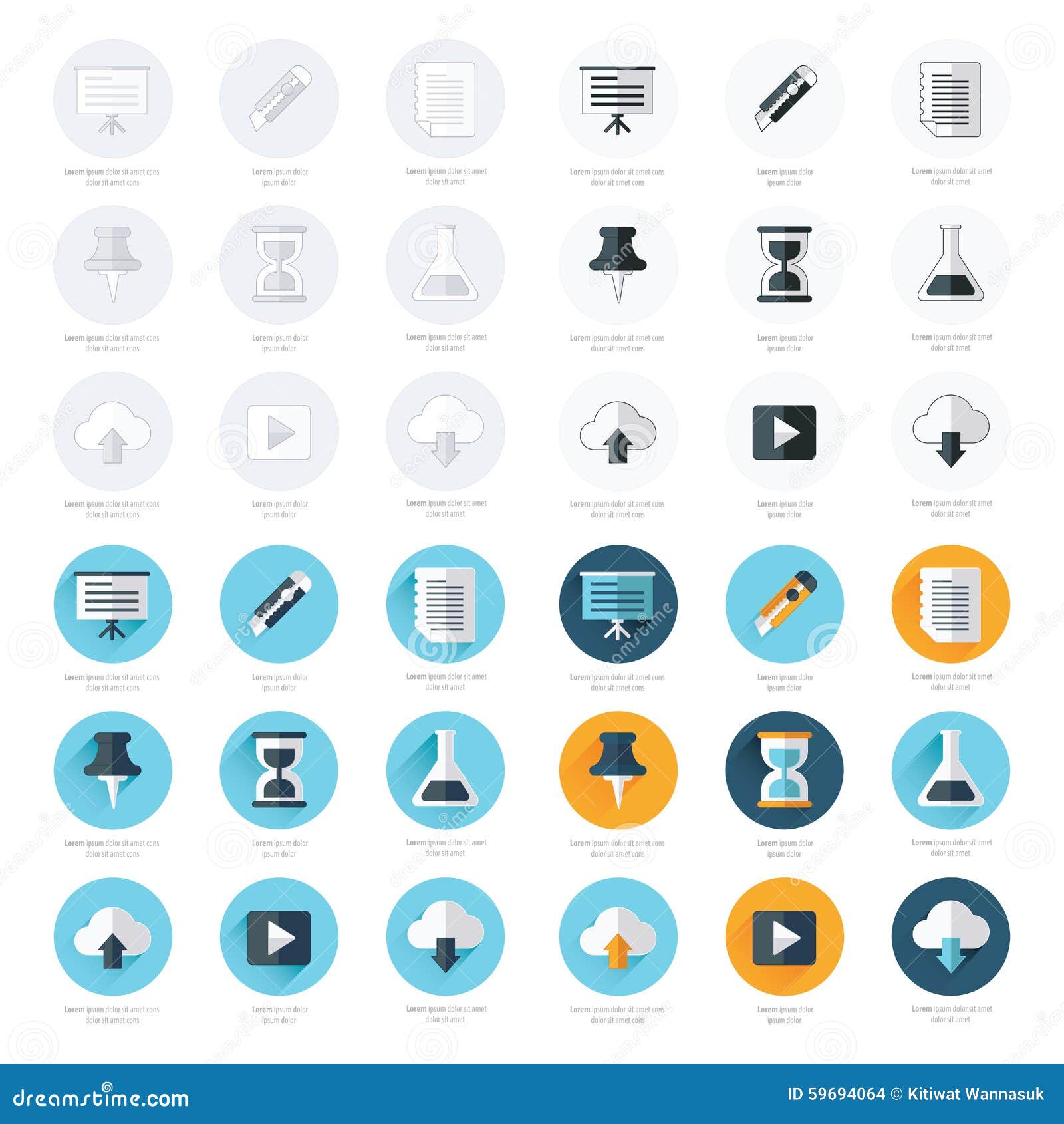 Office Icons Flat Design Set Stock Vector - Illustration of network ...