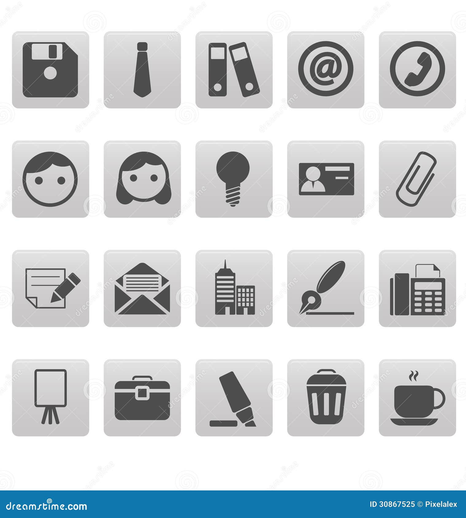 Office Icons on Gray Squares Stock Vector - Illustration of necktie ...