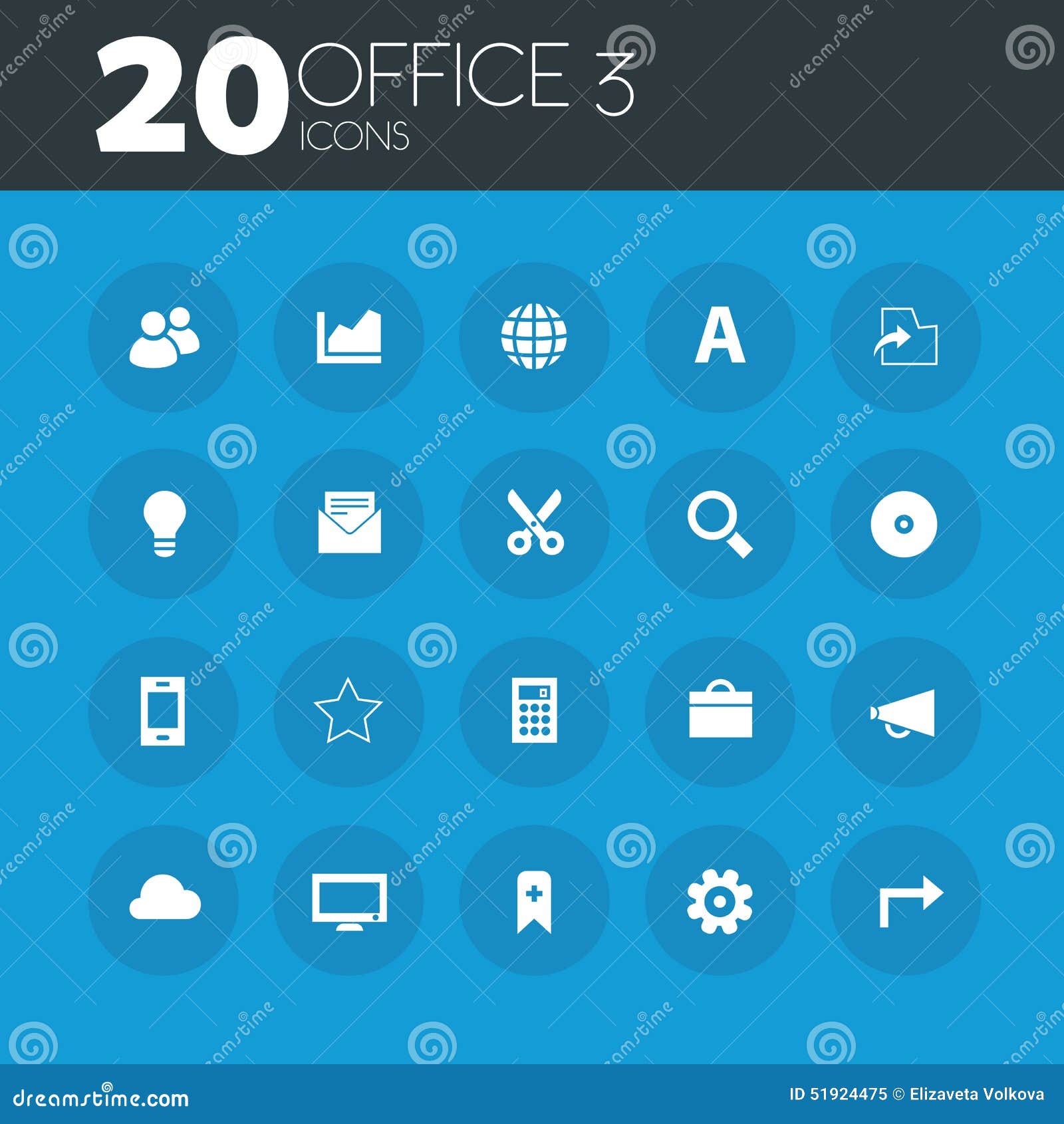 Office 3 Icons on Round Blue Buttons Stock Vector - Illustration of ...