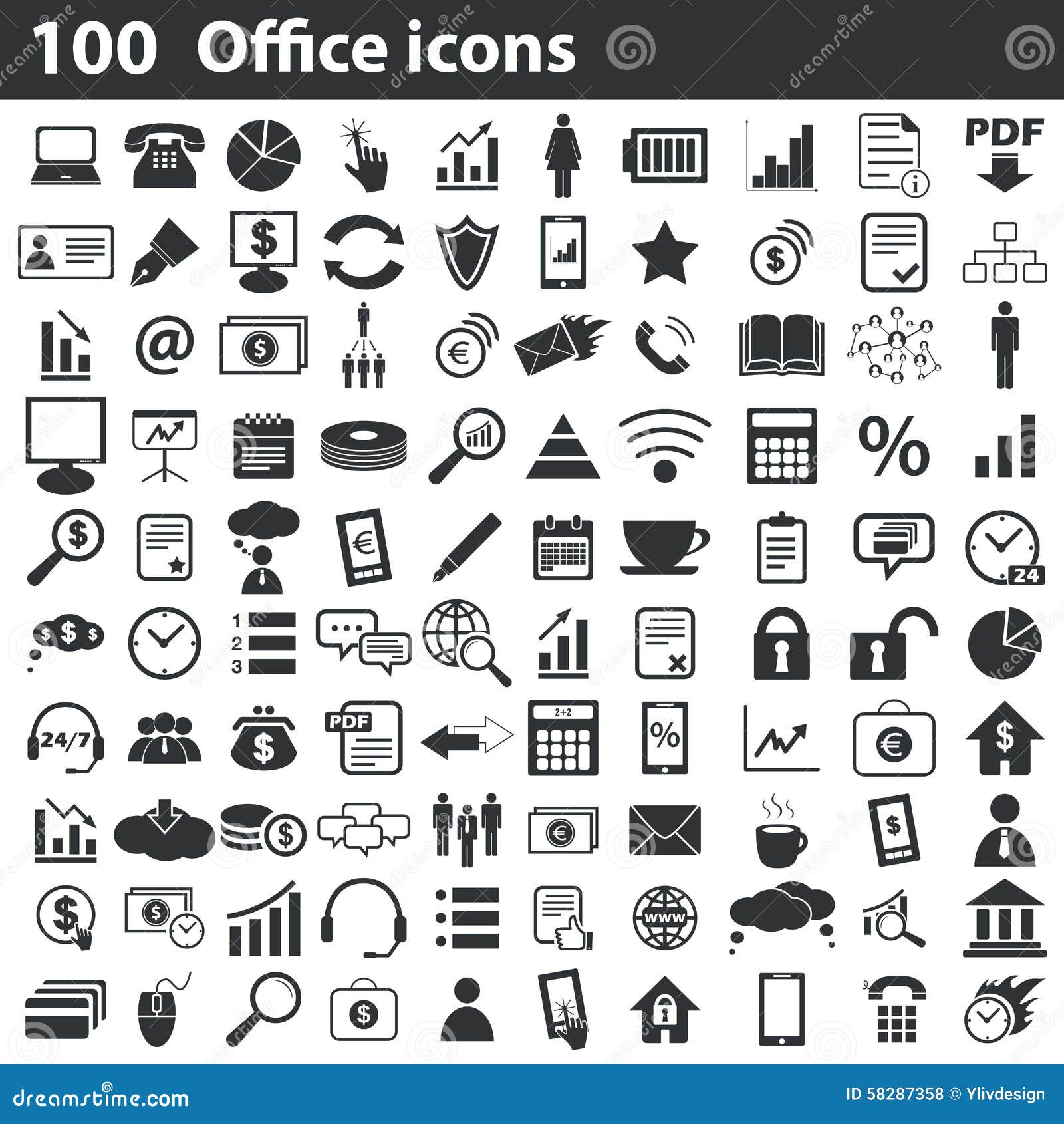 Set Of 150 Office Icons, Work In Office Signs - Vector | CartoonDealer ...