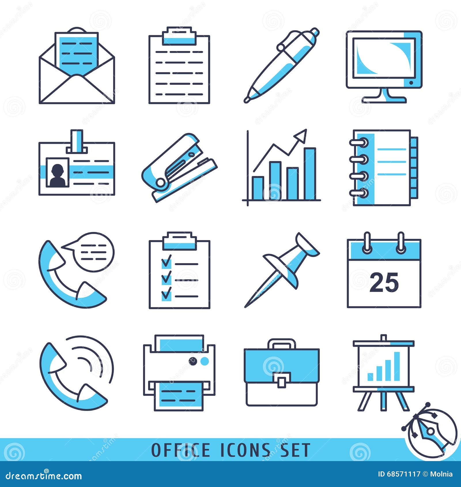 Office Icons Set Vector Illustration Stock Illustration - Illustration ...
