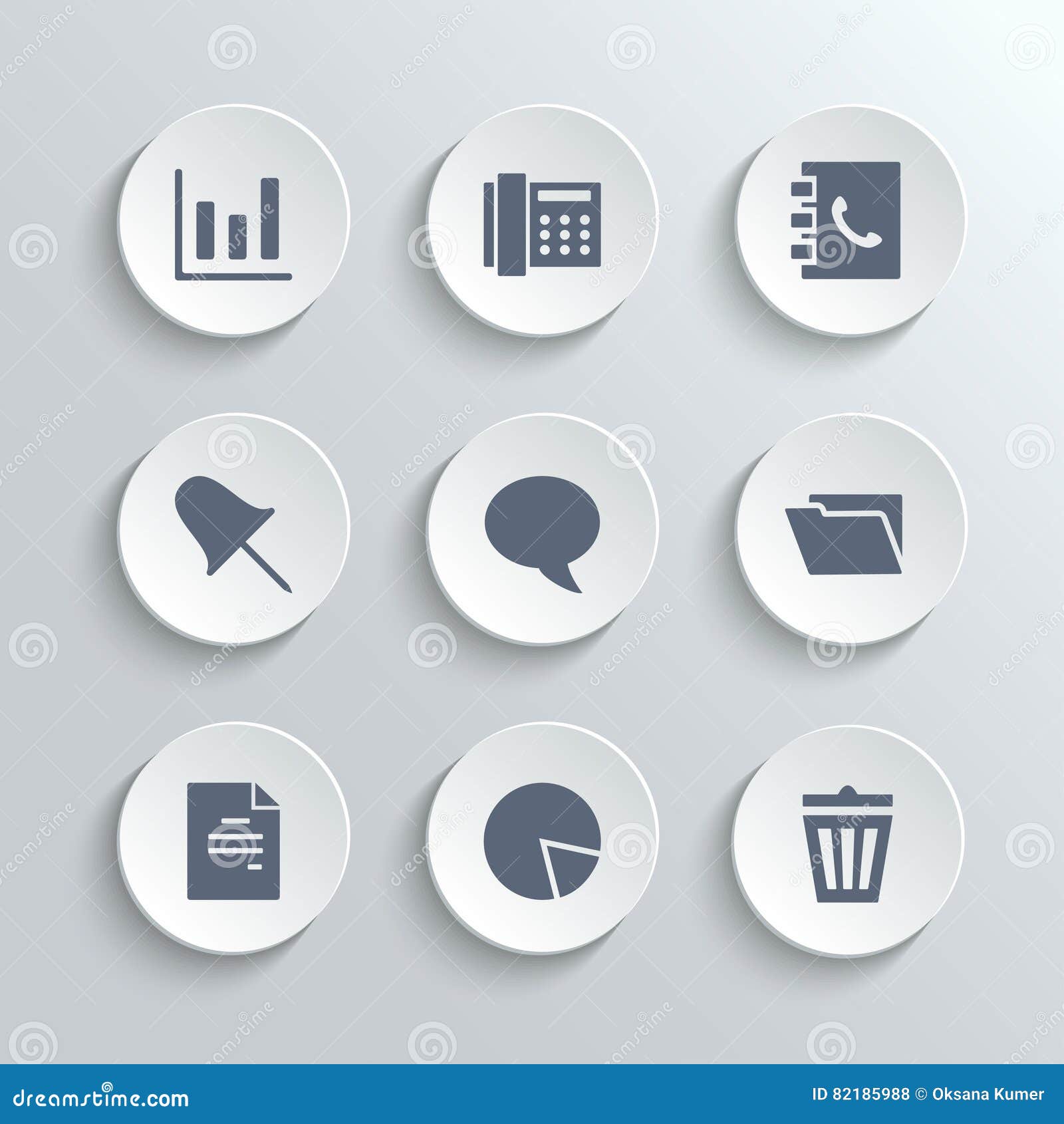Office Icons Set - Vector White Round Buttons Stock Vector ...