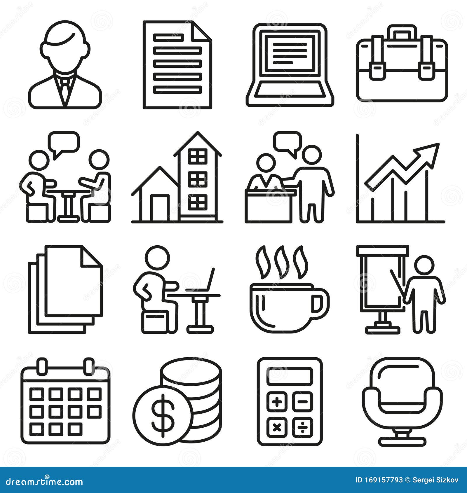 Office Icons Set on White Background. Line Style Vector Stock Vector ...