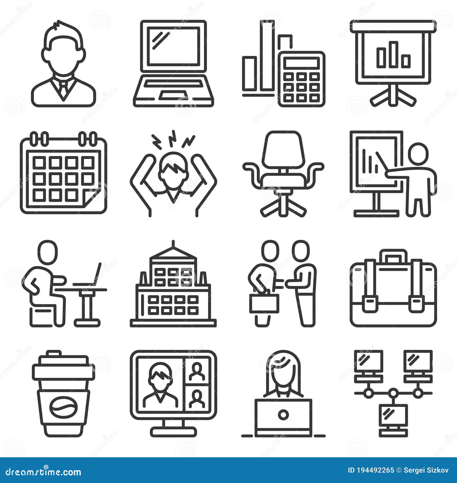 Office Icons Set on White Background. Line Style Vector Stock Vector ...