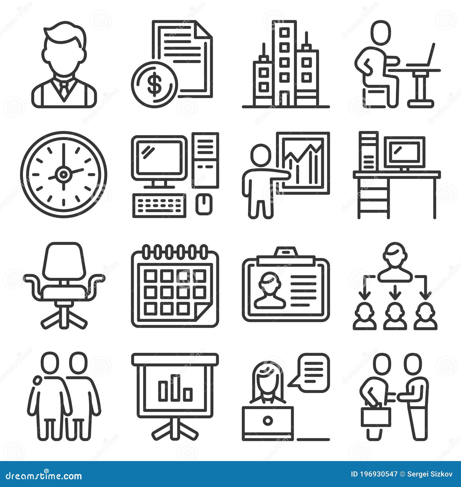 Office Icons Set on White Background. Line Style Vector Stock Vector ...