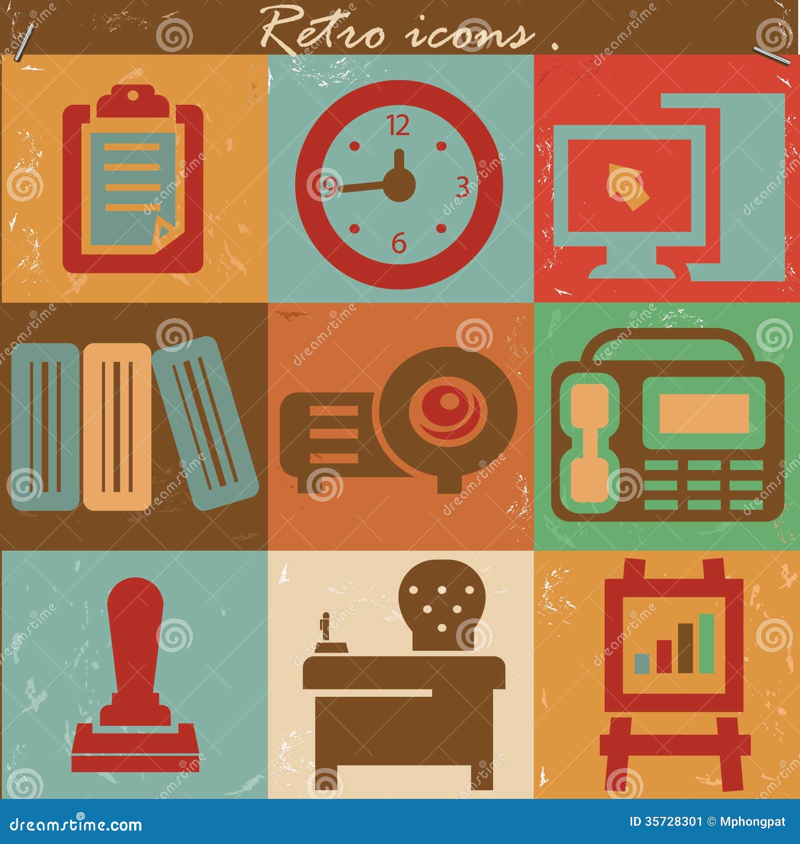 Office Icons, Vintage Style Stock Illustration - Illustration of profit ...