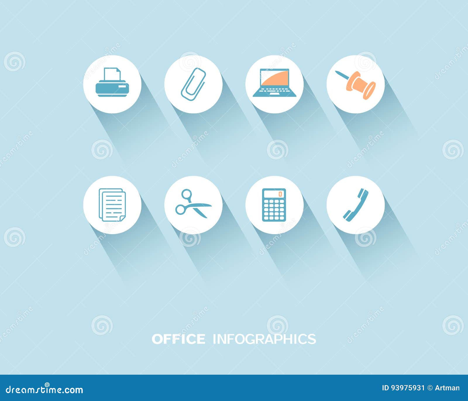 Office Infographic with Flat Icons Set Stock Vector - Illustration of ...