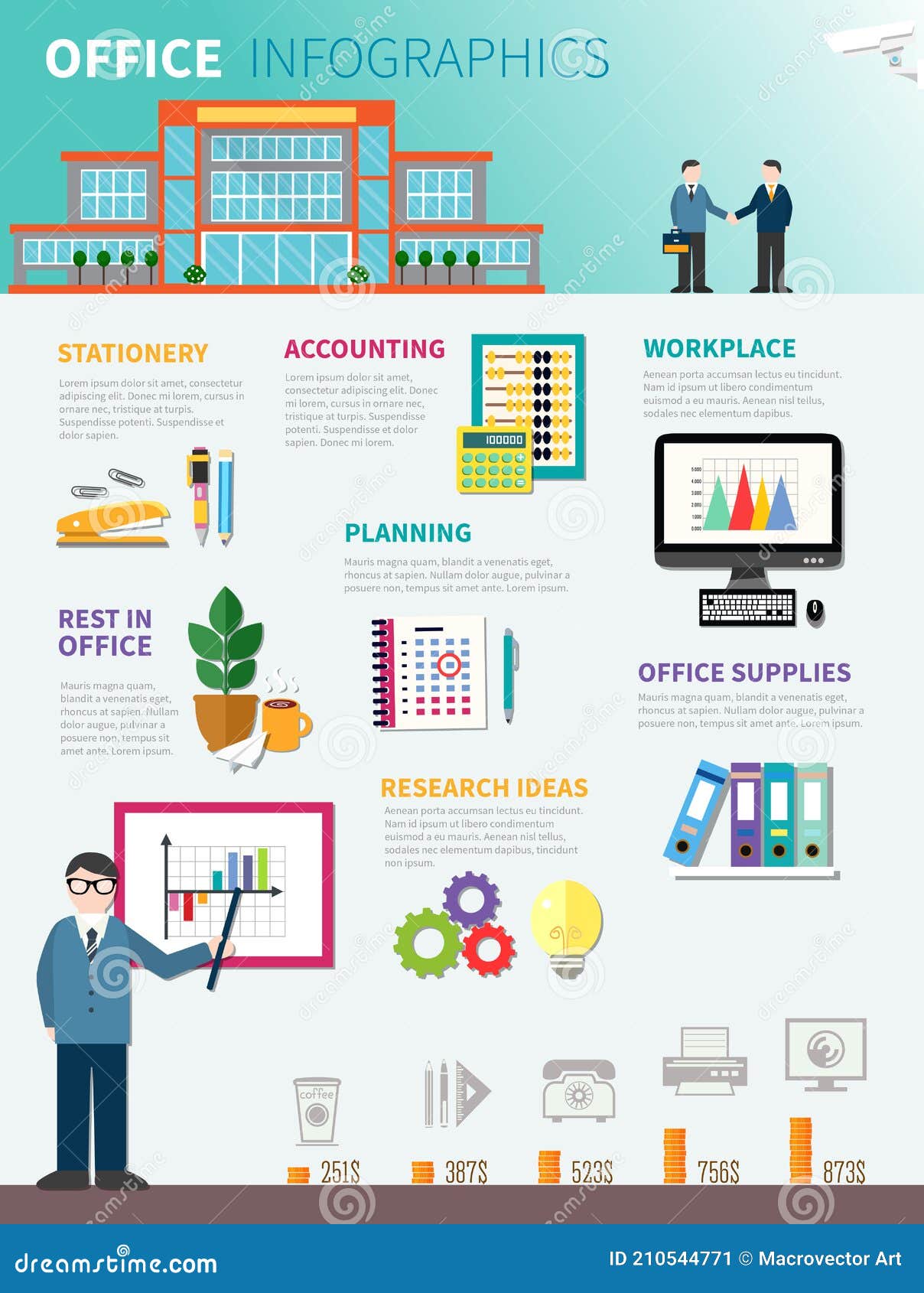 Office Infographics Flat Template Stock Vector - Illustration of banner ...