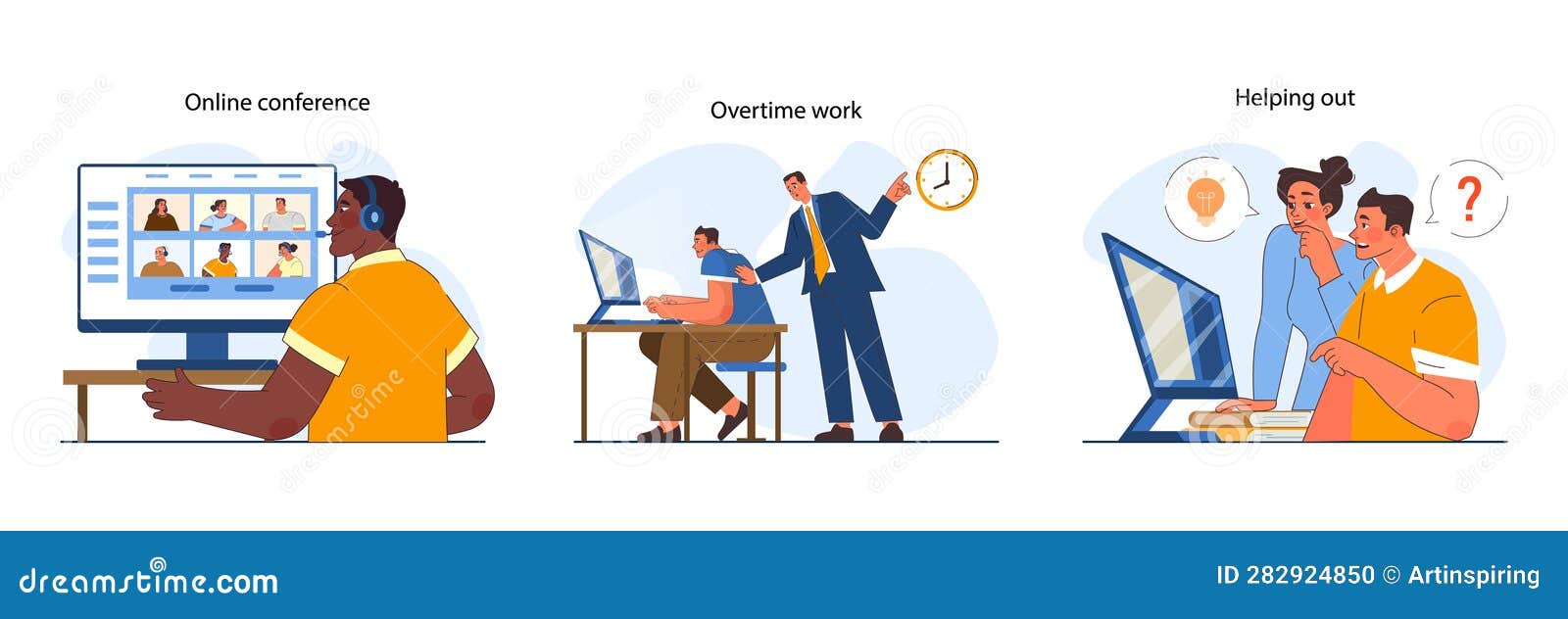 Office Interactions Set. Team Communication Scenes Stock Vector ...