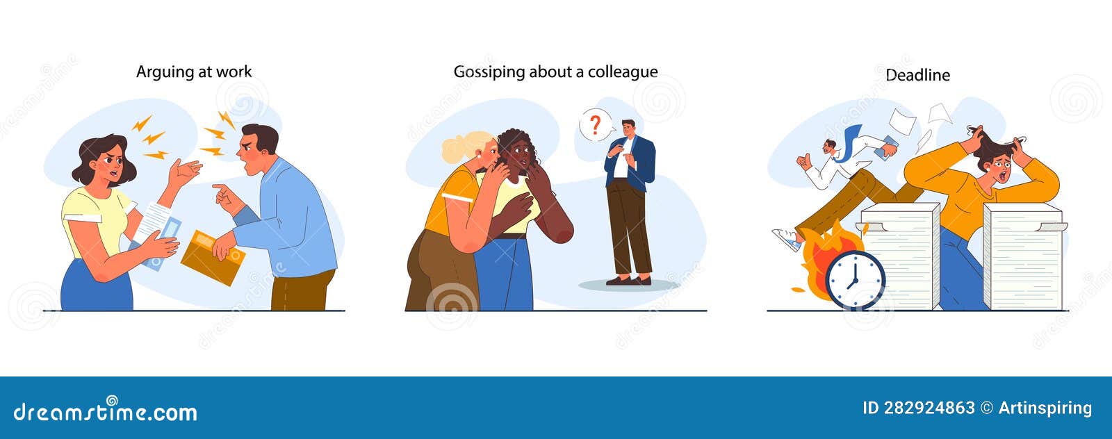 Office Interactions Set. Team Communication Scenes Stock Vector ...