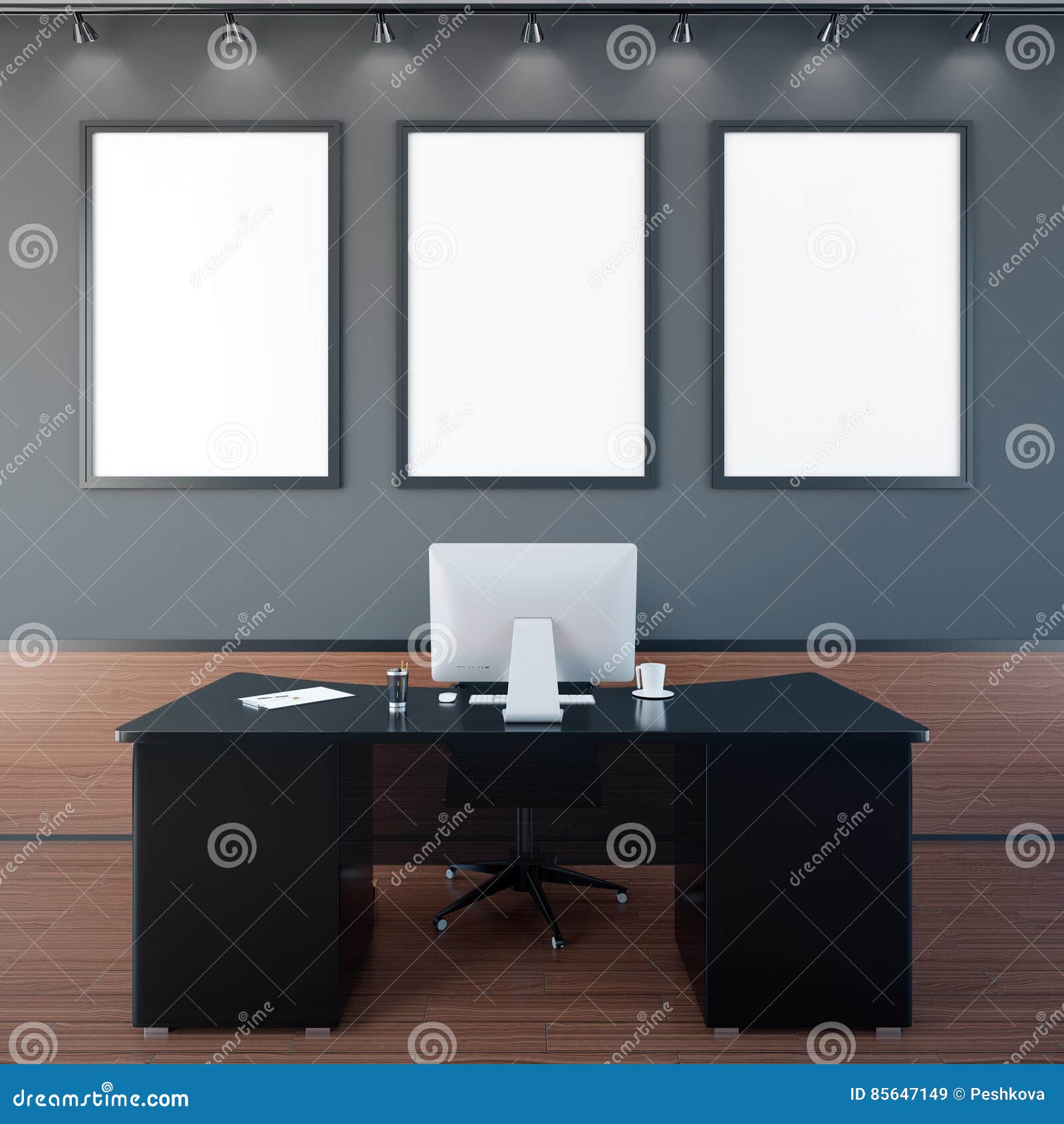 Office Interior with Blank Frames Stock Illustration - Illustration of ...