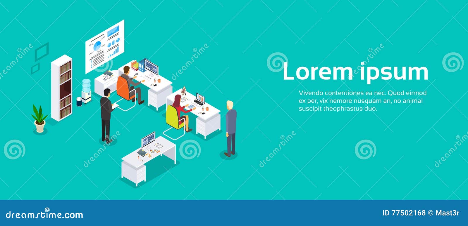 Office Interior, Businesspeople Working Computer Banner Copy Space 3d ...