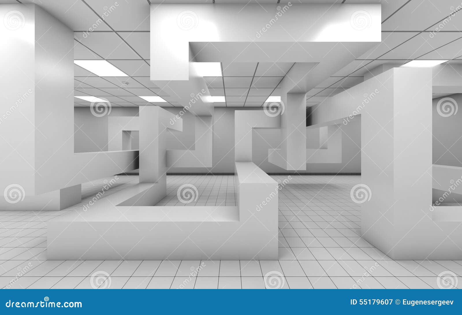 Office Interior with Chaotic Geometric Installation, 3d Stock ...