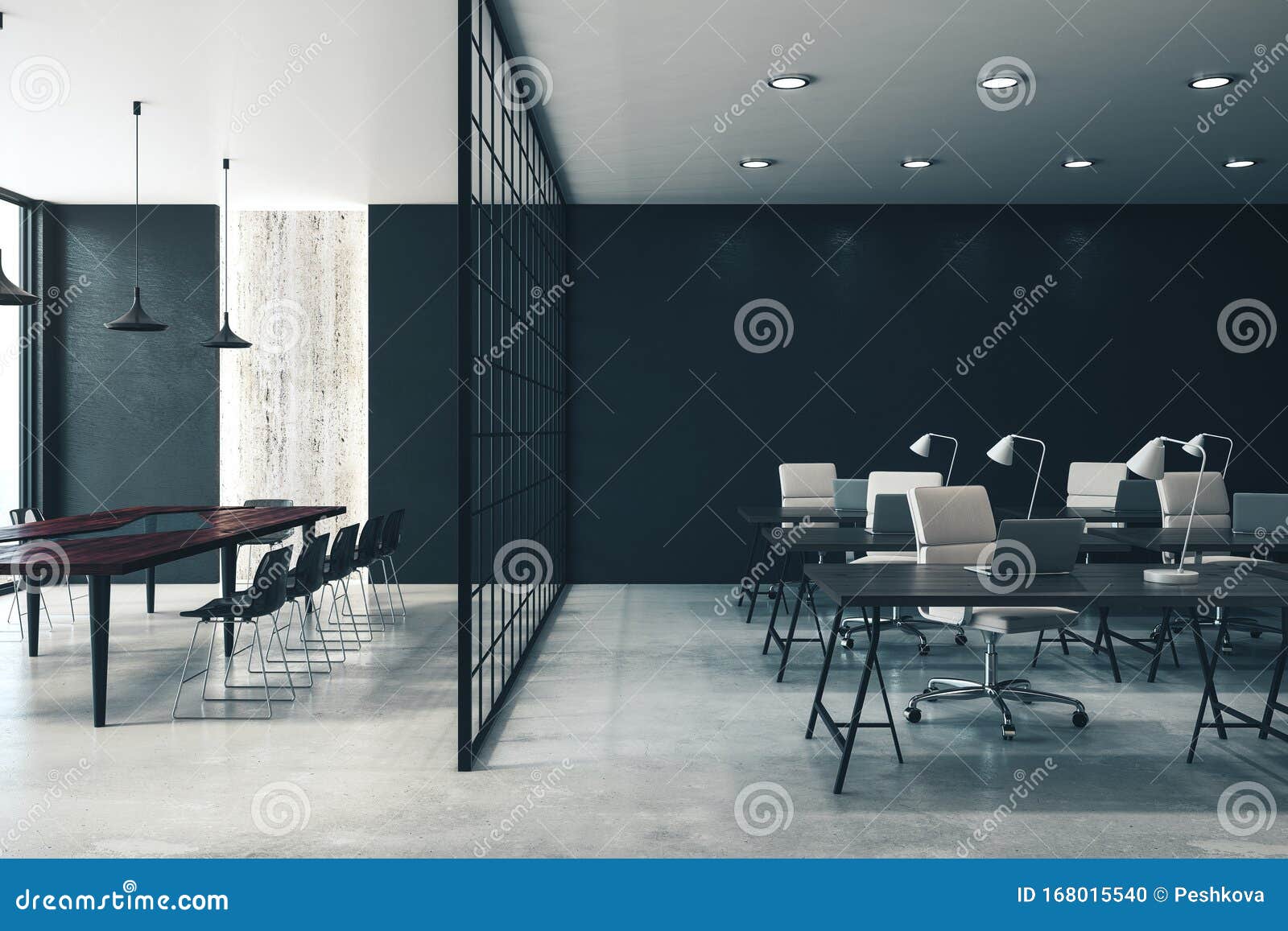 Office Interior with Computer on Table Stock Illustration ...
