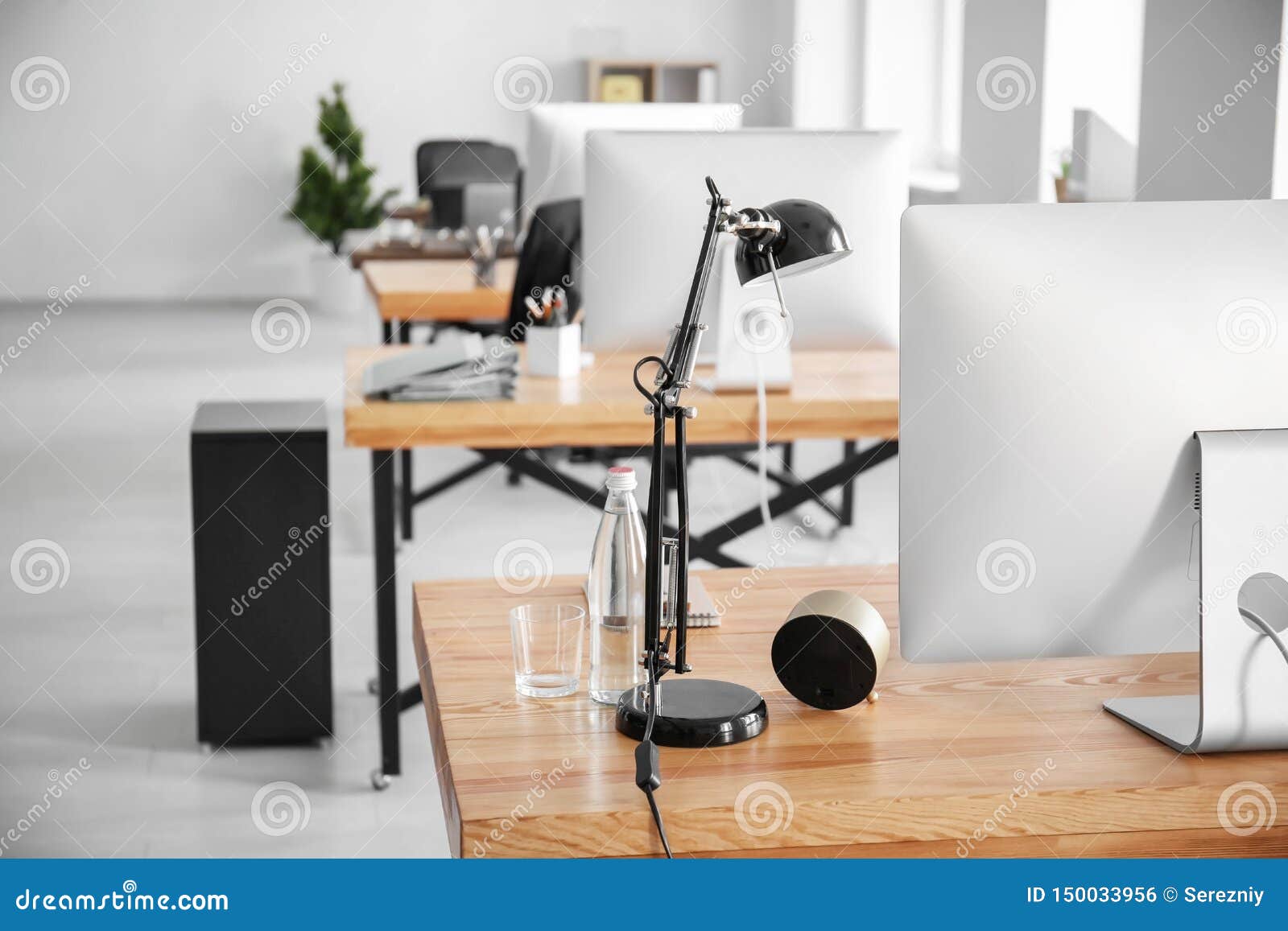 Office Interior with Computers and Tables. Workplace Design Stock Photo ...
