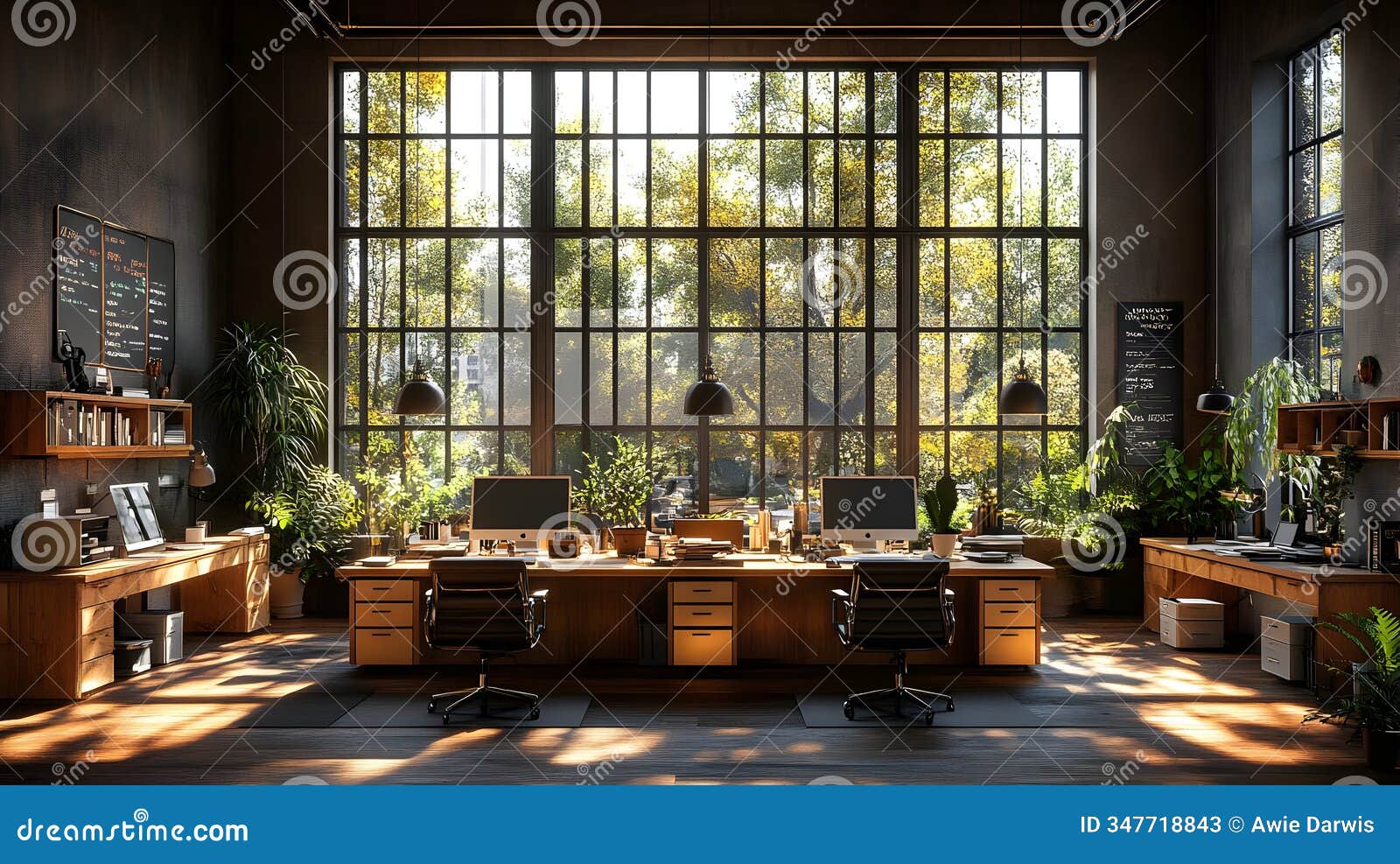 Office Interior Design with Large Windows and Natural Light - 3D ...