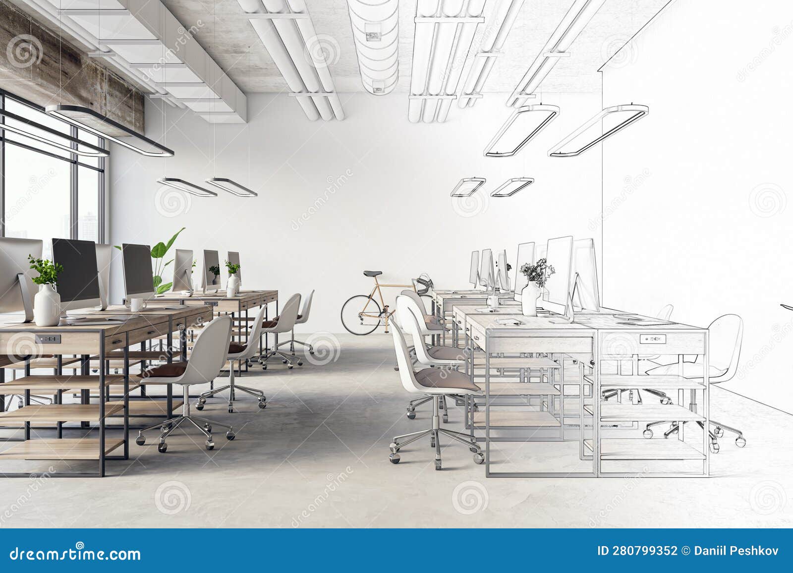 Office Interior Design Sketch Concept. Stock Illustration ...