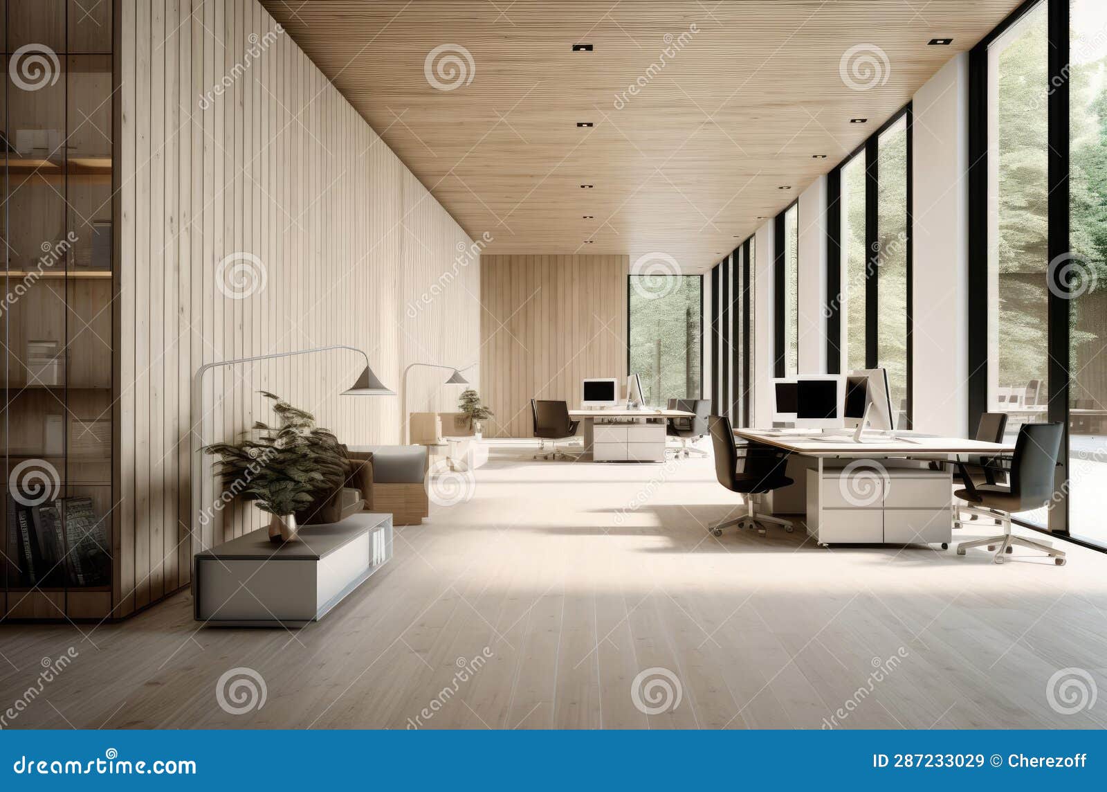 Office Interior with Desks and Computers Stock Illustration ...